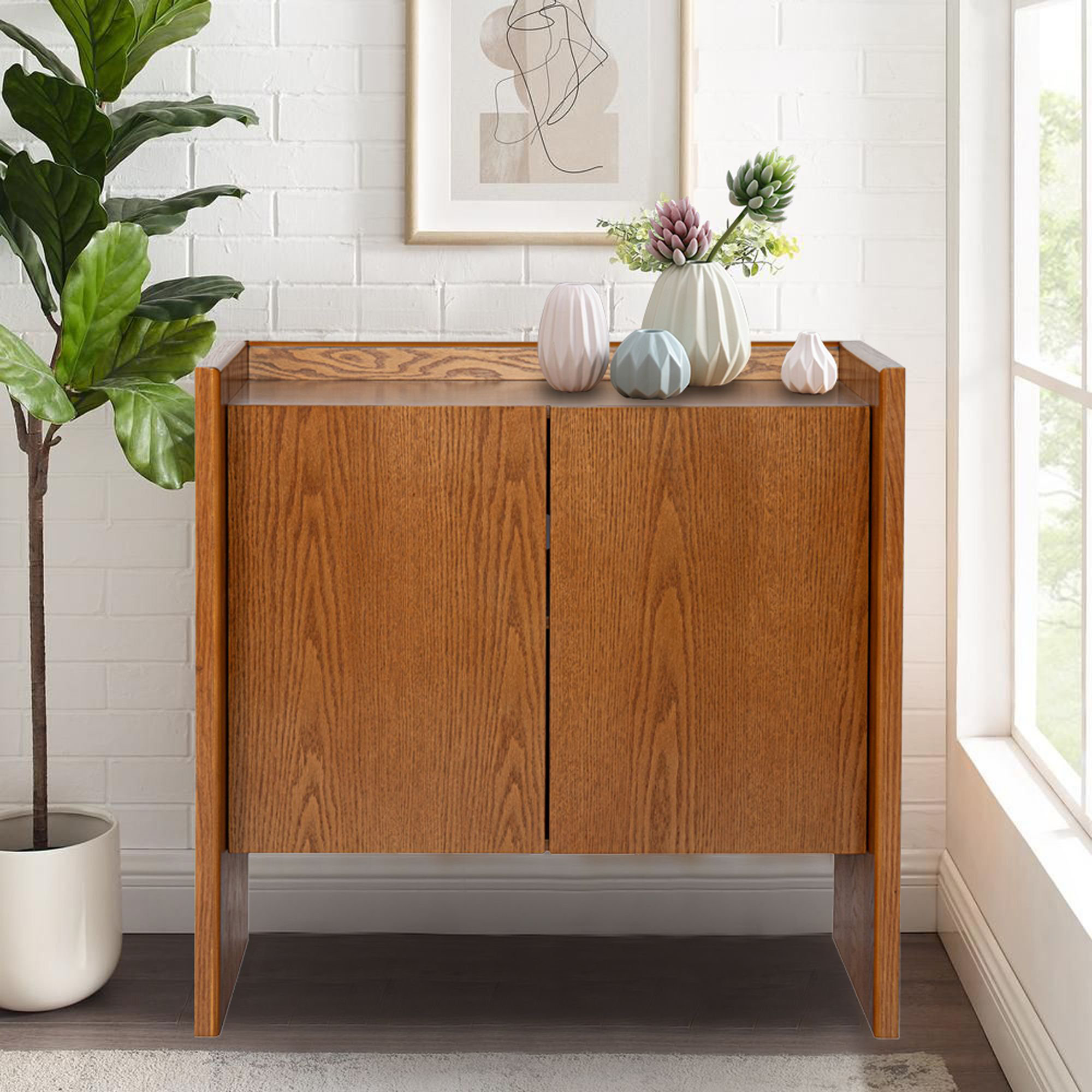 Ebern Designs Mid-Century Wood sideboard cabinet dining cabinet with Storage Shelf | Wayfair