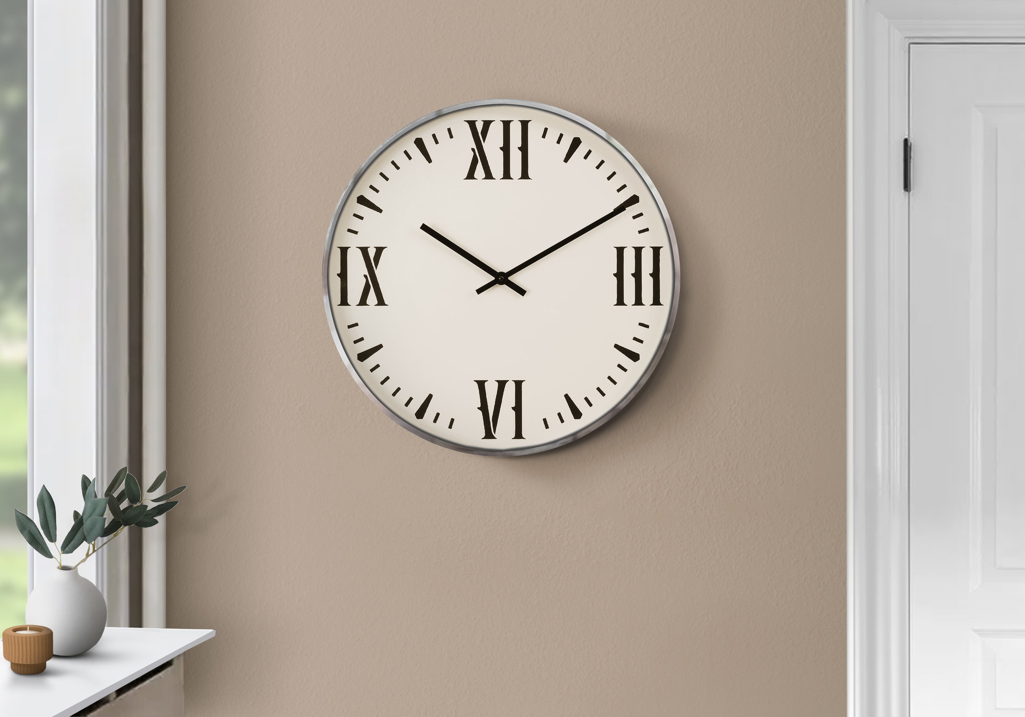 Ebern Designs Clocks, 20" Round, Wall Clock, Black, White, Modern | Wayfair