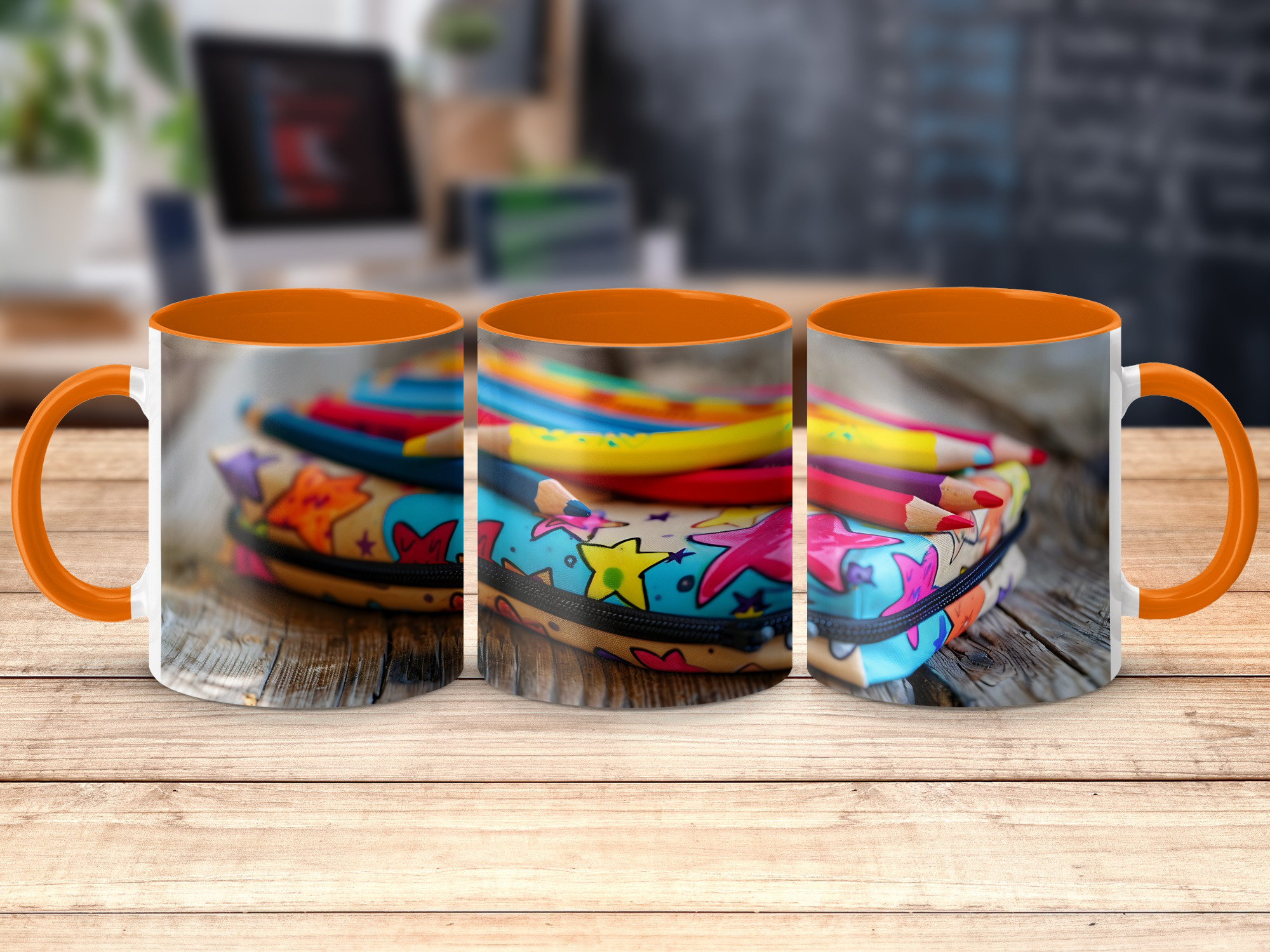 East Urban Home Set of 3 Kids Drawing Style 11oz Accent Mugs – White ...