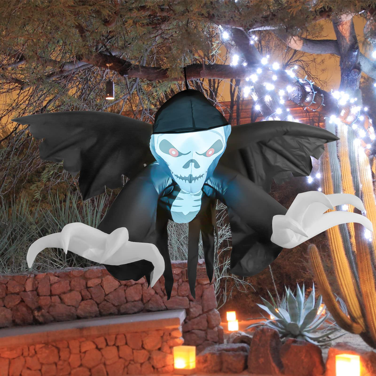 GOOSH Halloween Inflatable 5.2 ft Hanging Skeleton Ghost with Raising ...