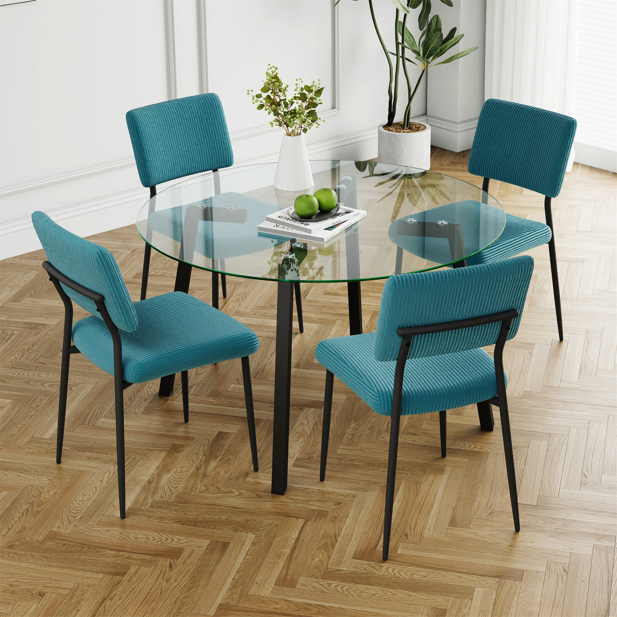 Brayden Studio® Modern Simple Dining Set with Glass Table and Four ...