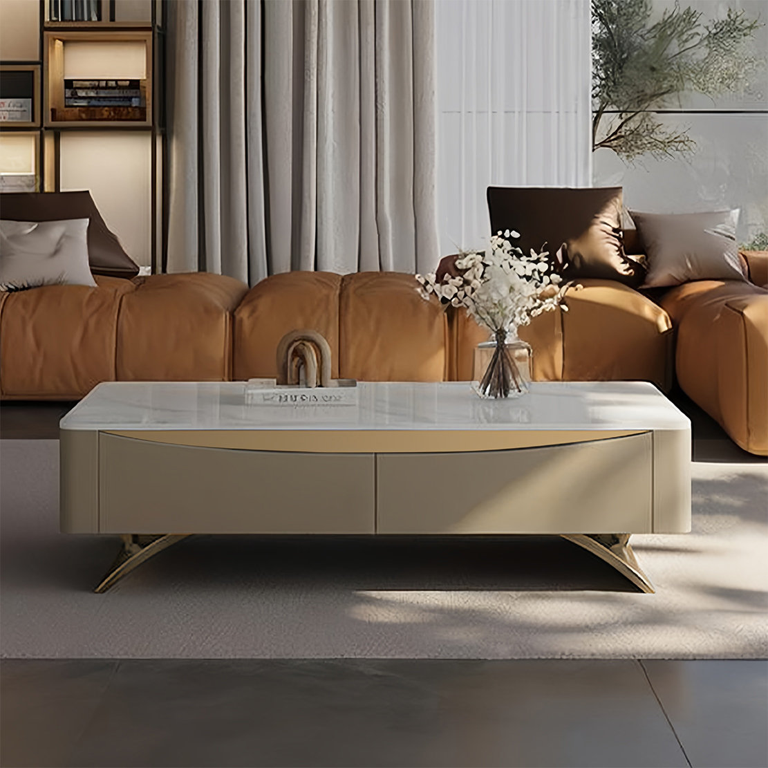 Orren Ellis Luxury-Style Rectangular Granite Slab Coffee Table ...