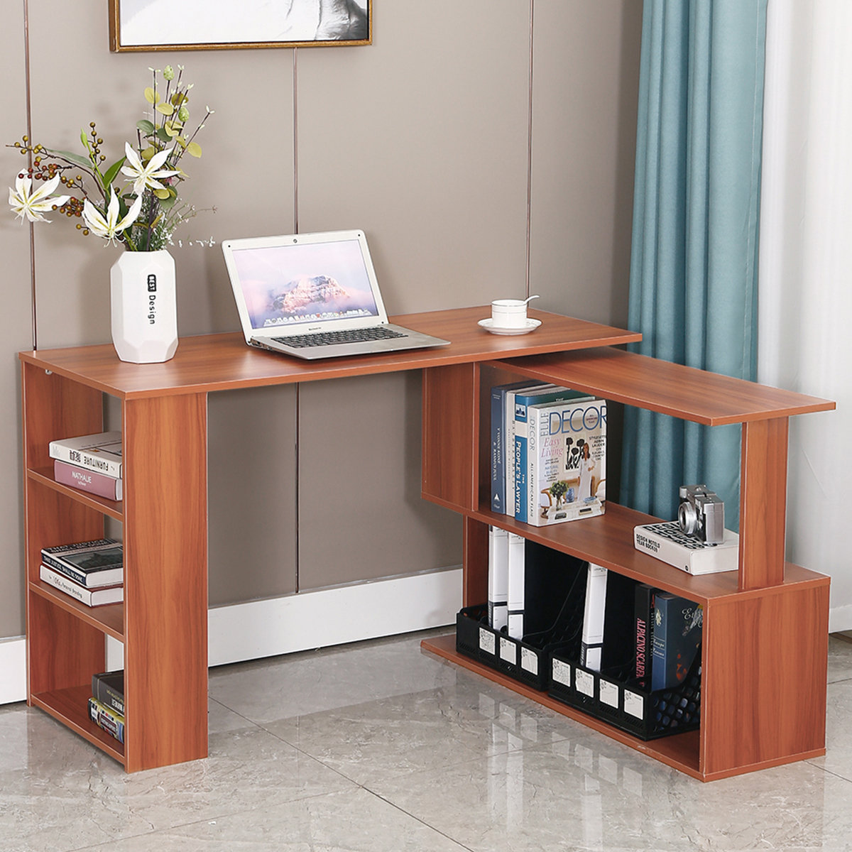 Latitude Run® 360 Degrees Rotating Computer Desk Office Desks L-Shaped ...