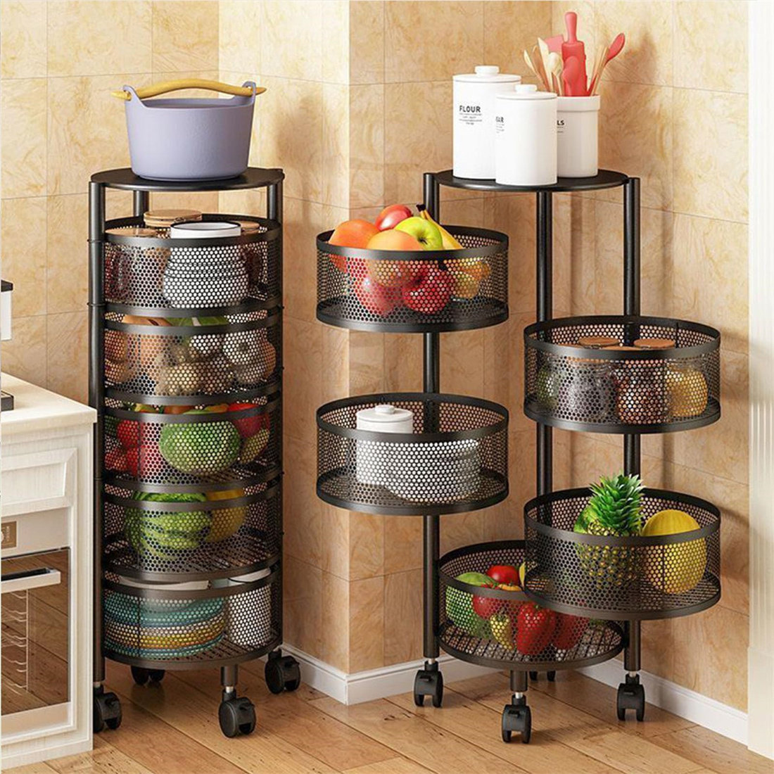 Rebrilliant 5-tier Rotating Kitchen Pantry Organizer With Wheels, Space ...