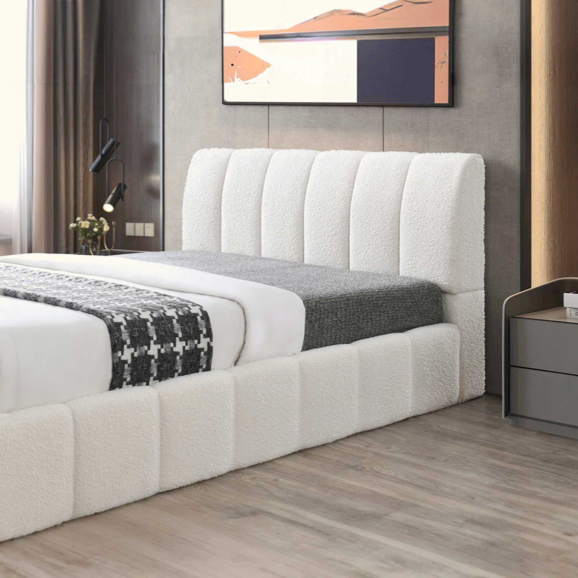 Latitude Run® White Boucle Platform Bed - Wayfair Canada
