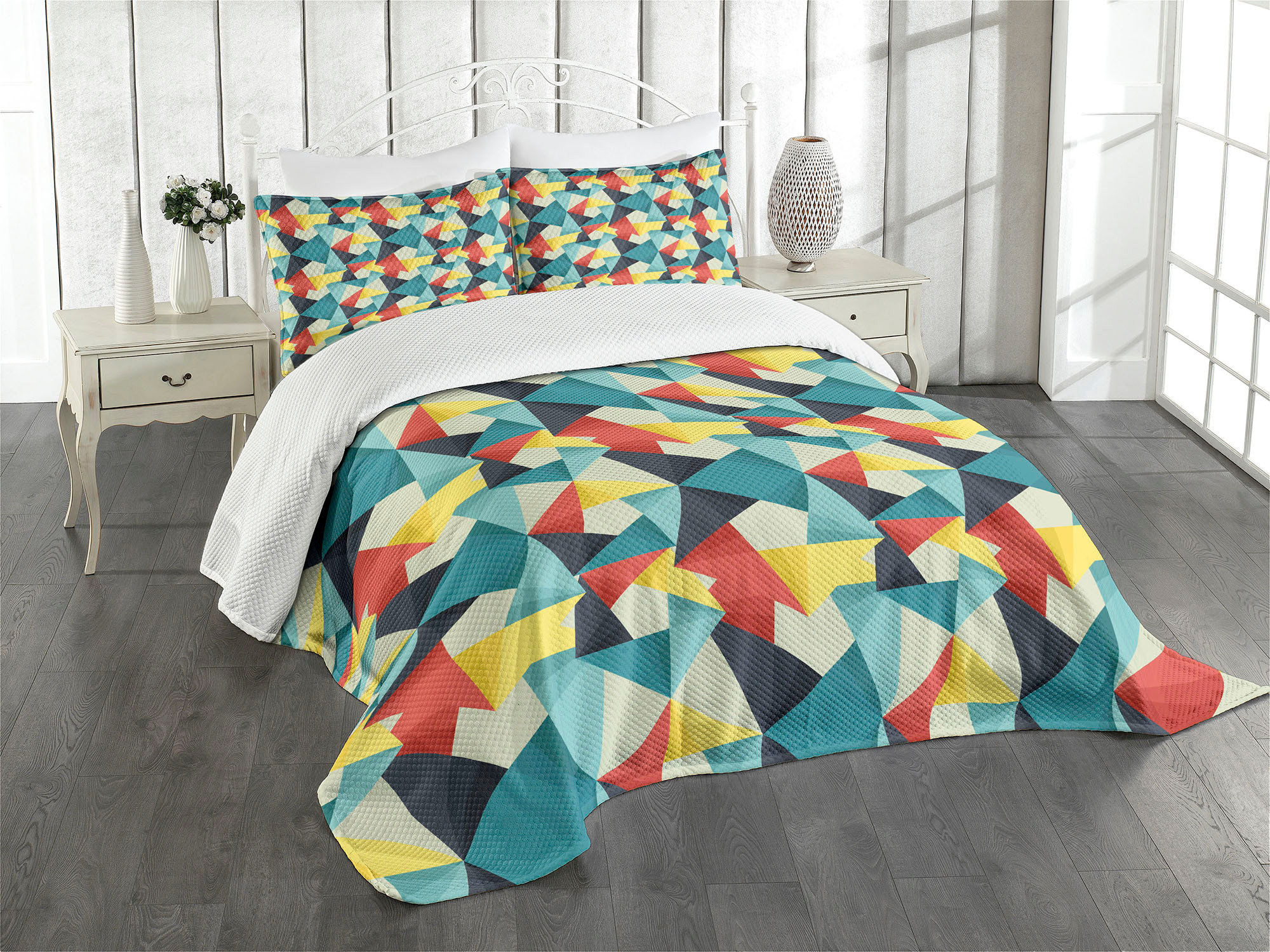 Ambesonne Abstract Bedspread Set Pattern Colorful Geometric Multicolor ...