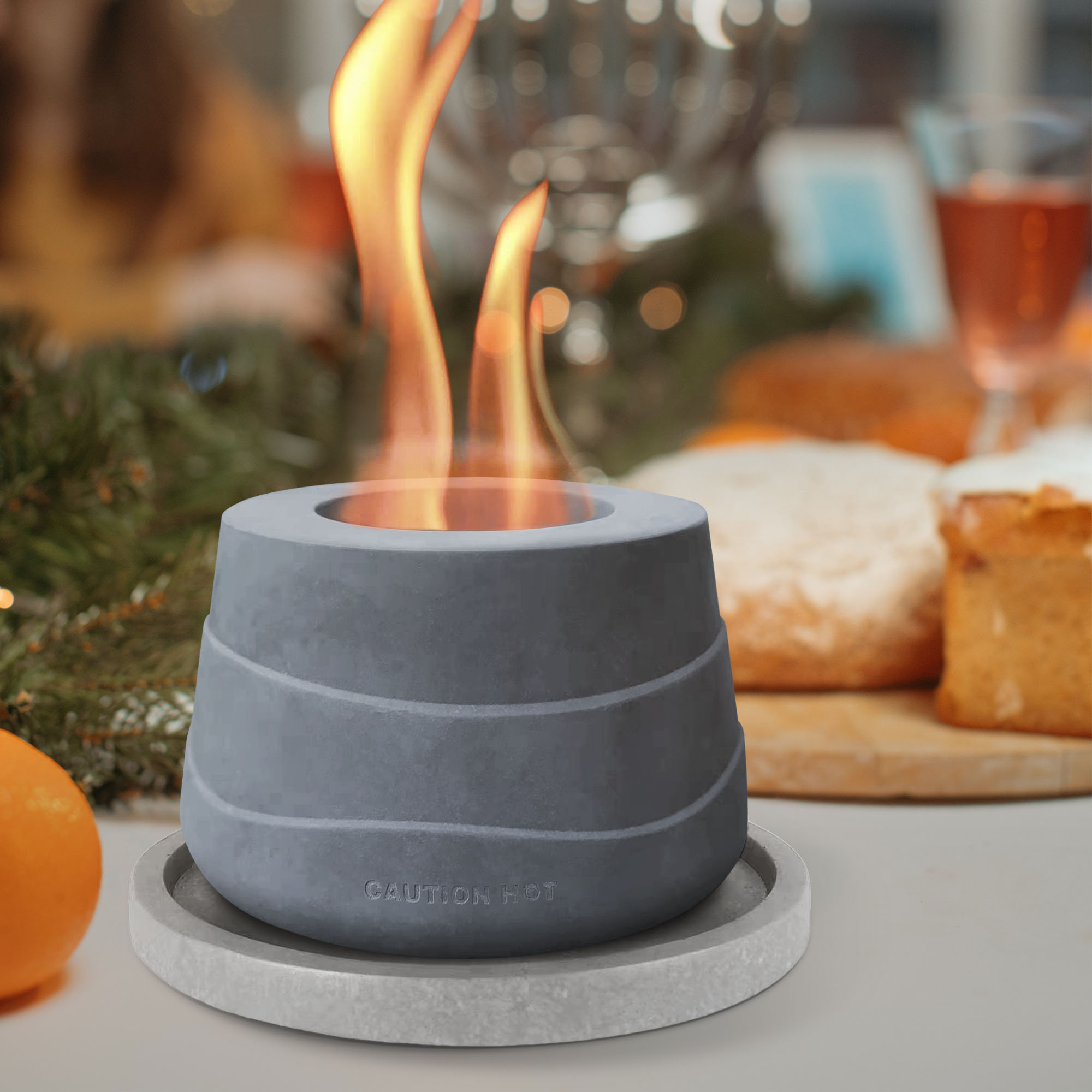 Kante Tulip Concrete Tabletop Fire Pit with Metal Extinguisher and Base ...