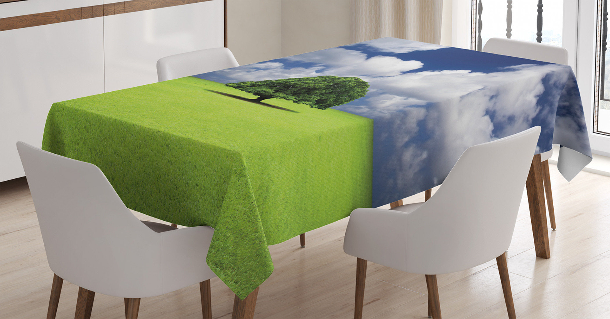 East Urban Home Nature Tablecloth, Single Old Tree On Wide Grass Field ...