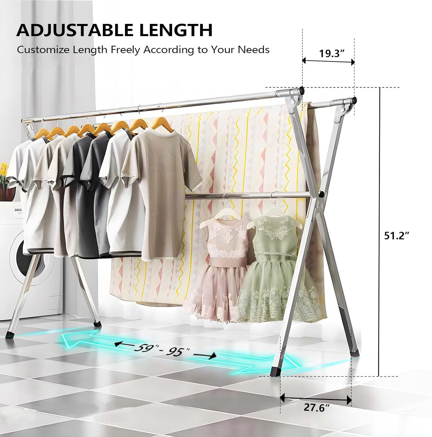Latitude Run® 95 Inches Clothes Drying Rack, Heavy Duty Stainless Steel ...