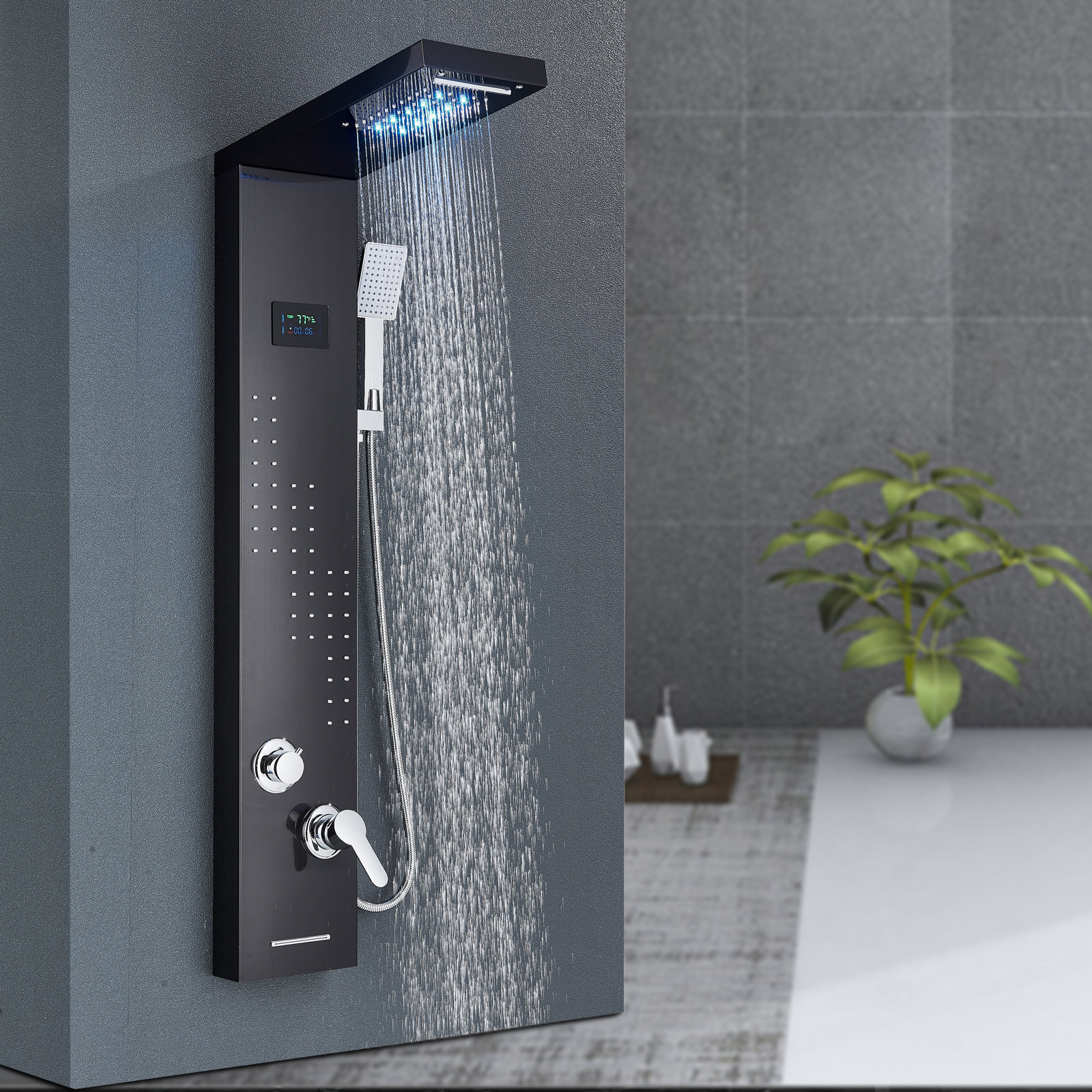 AlenArtWater Led 44.8" Shower Panel Dual Shower Head And Massage Jets ...