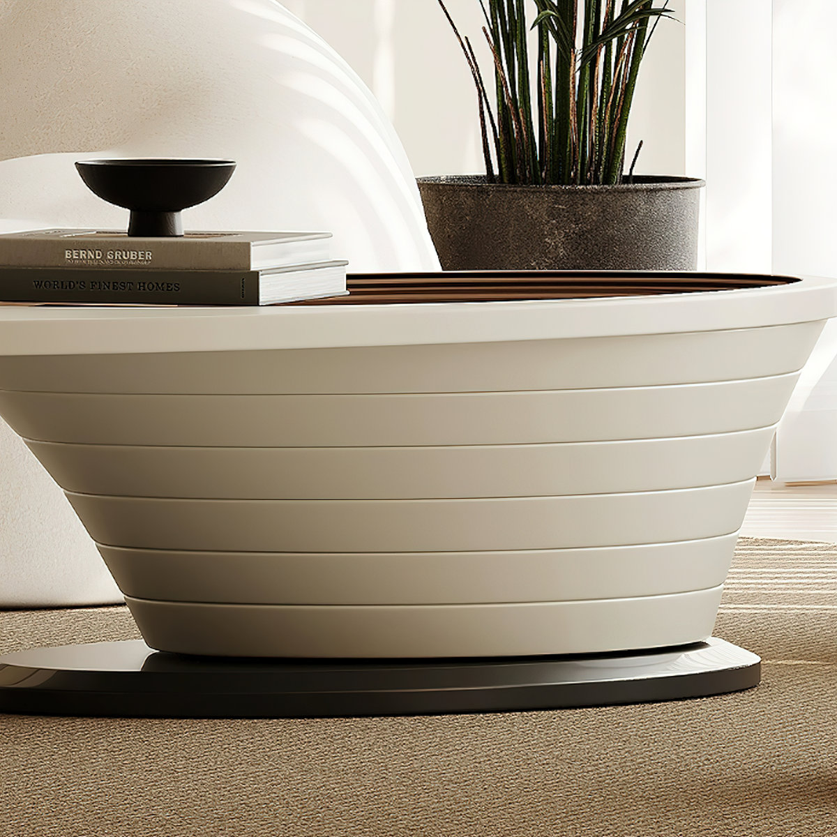 Orren Ellis Rackers Light Luxury Modern Minimalist Oval Tea Brown Glass ...