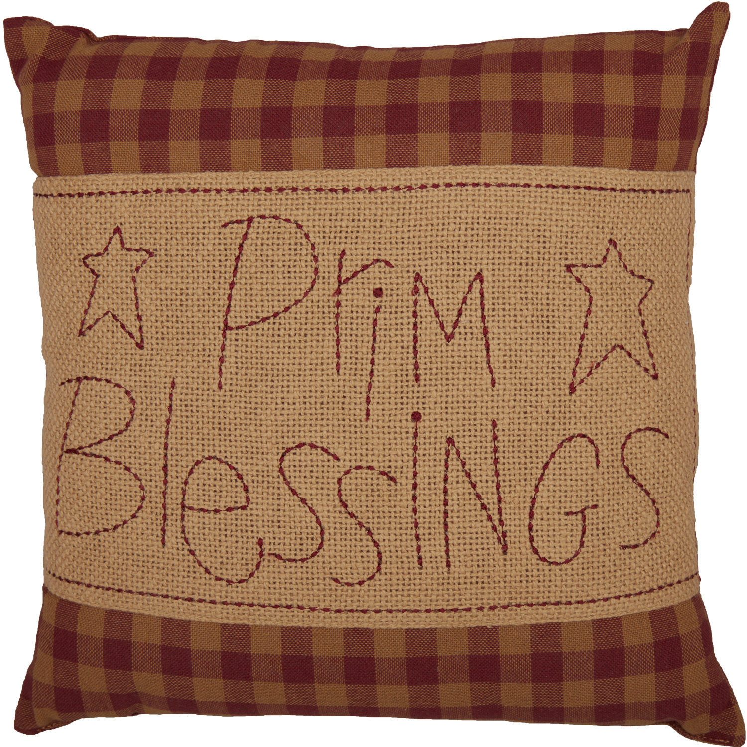 VHC Brands Burgundy Check Prim Blessings Pillow 12x12 | Wayfair