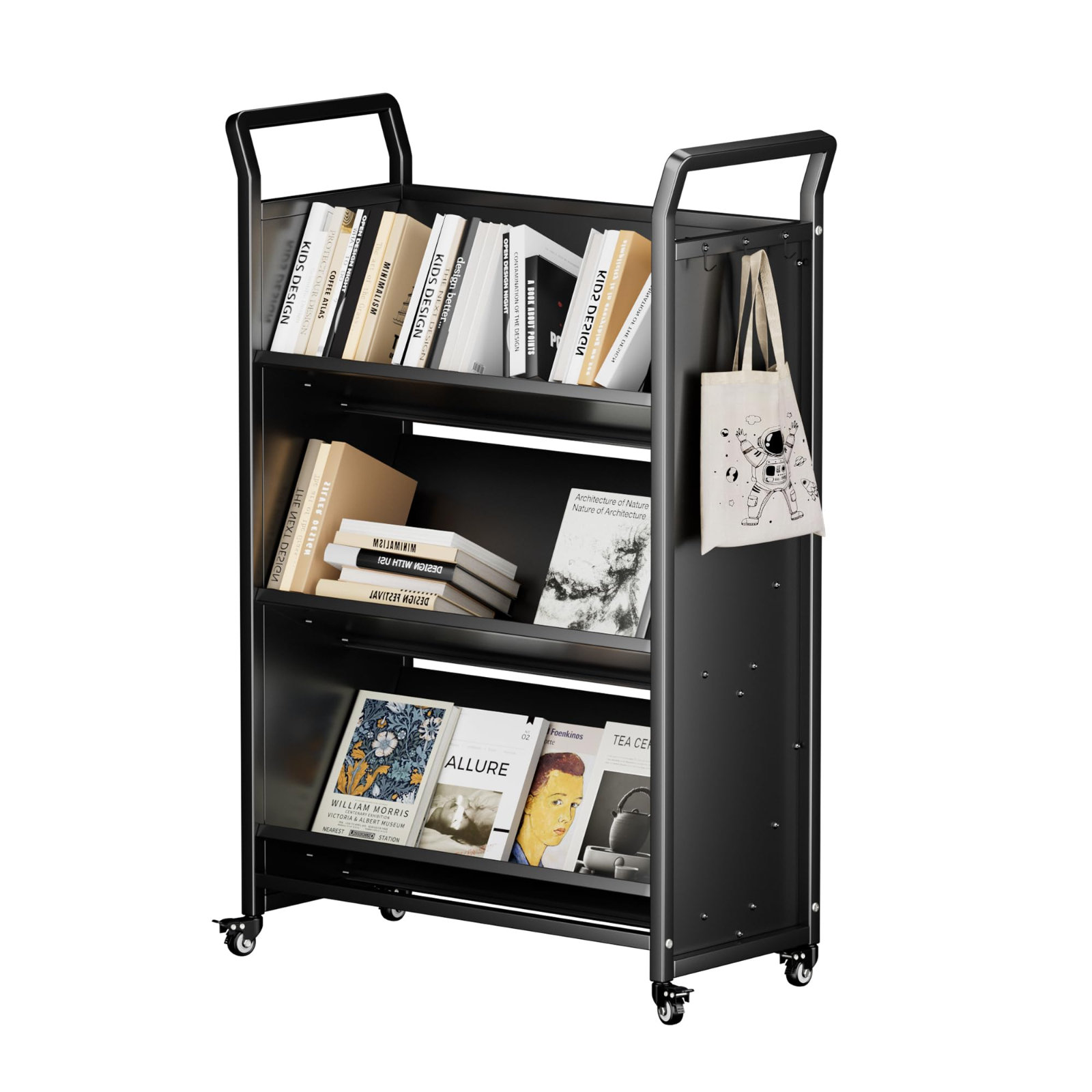 MASMIO Library Book Cart with 4 Lockable Wheels | Wayfair