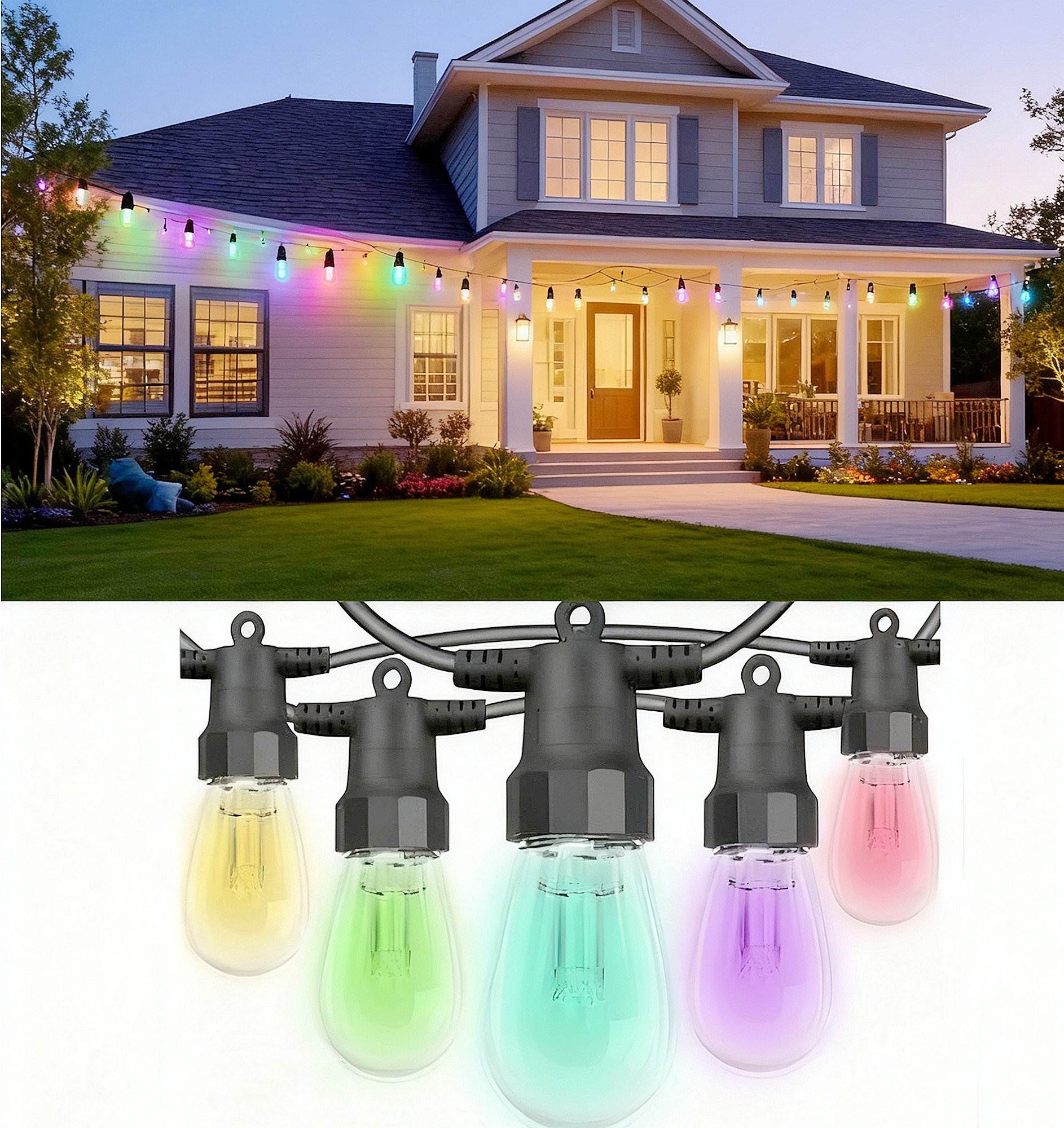 One Allium Way Outdoor String Lights 27FT With 10 Dimmable RGBW LED ...