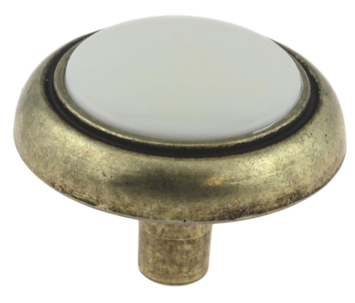 D. Lawless Hardware (5 Pack) 1-1/4 inch White Insert Knob Antique Brass ...