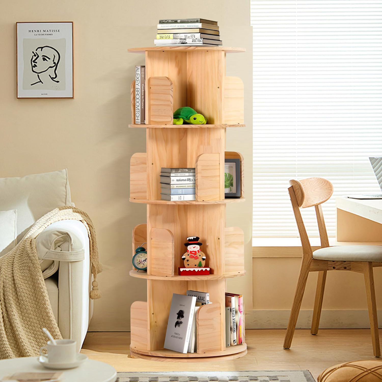 Ebern Designs Stackable Rotating Bookshelf,5 Tier 360°Display Spinning ...