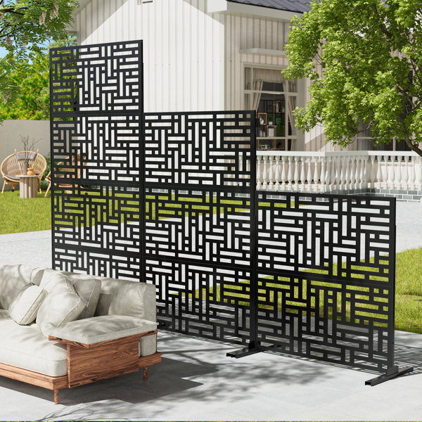 YOUDENOVA 6 ft. H x 4 ft. W Metal Privacy Screen Fence Geometry-Black ...