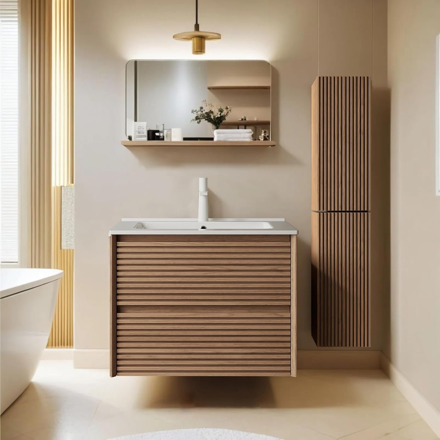 Hokku Designs 24" Floating Bathroom Vanity with Sink, 2*12'' Side ...