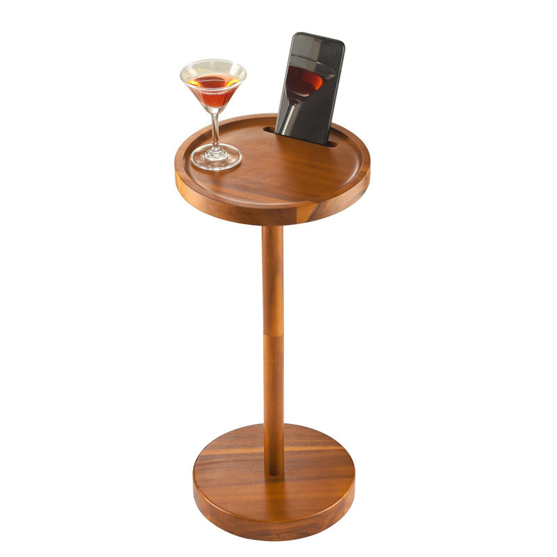 Red Barrel Studio® Compact Acacia Pedestal Side Table - Weighted Base ...