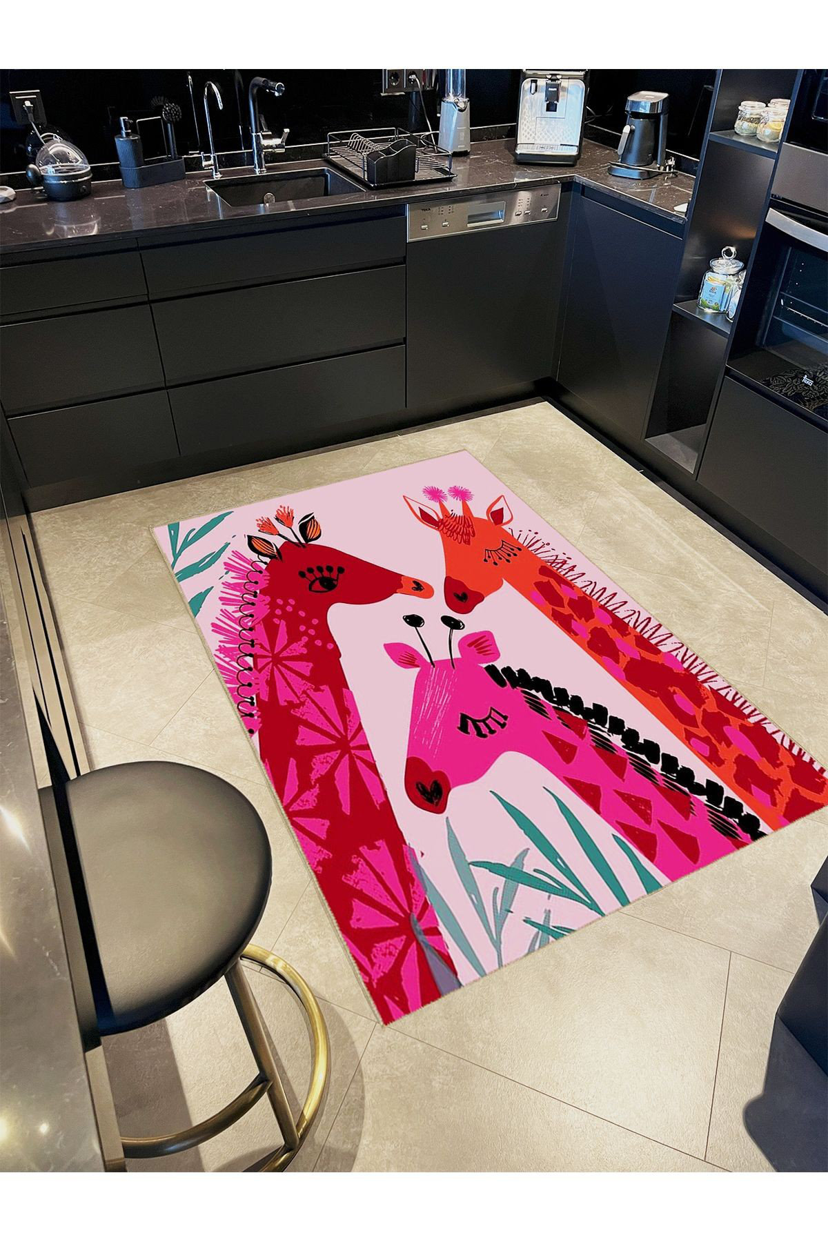 Hokku Designs Pink Toned Giraffe Cartoons Patterned Woven Base Modern ...