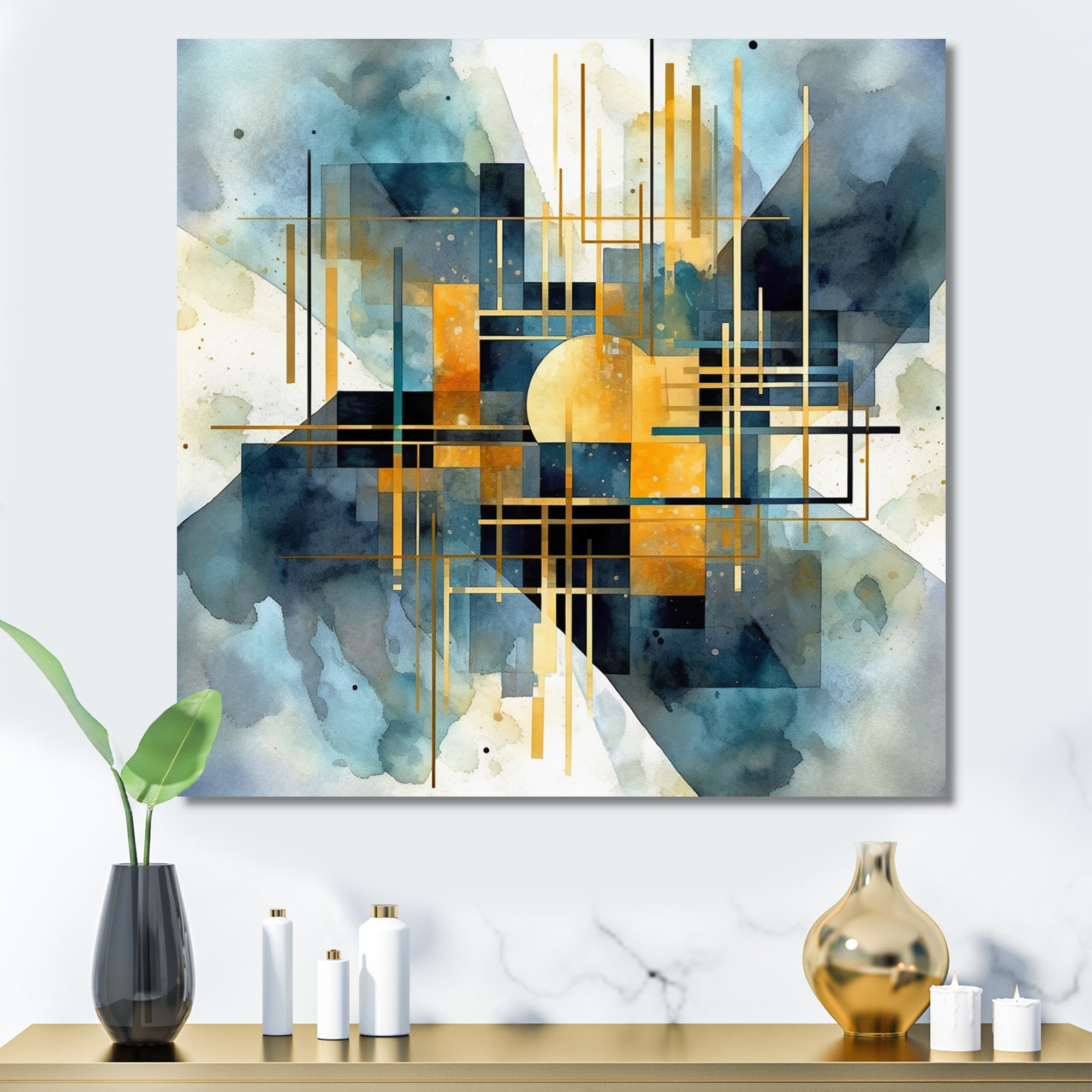 Ivy Bronx Gold Blue Abstracted Realities - Wayfair Canada