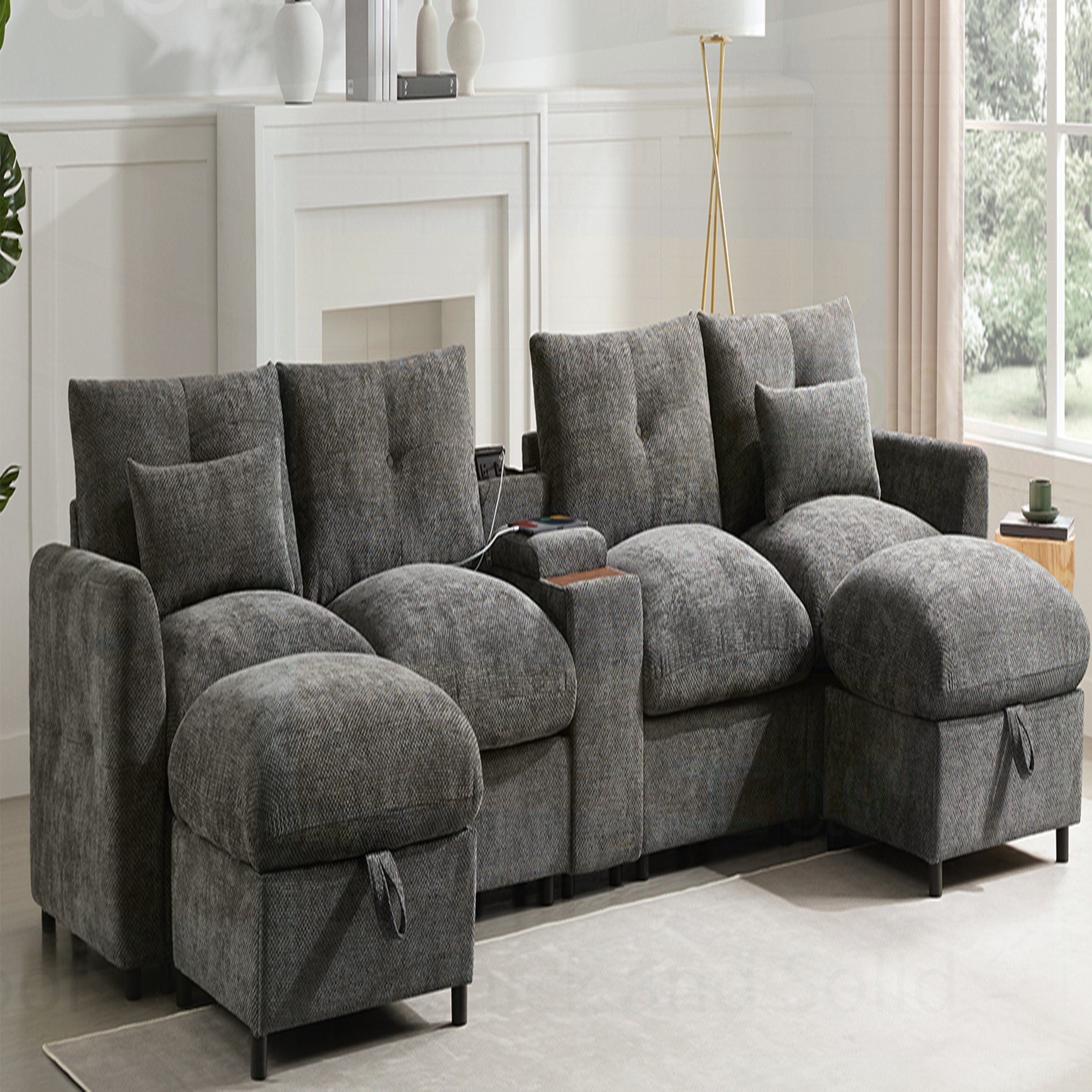 Orren Ellis 142'' U-Shaped Modular Sectional Sofa with Movable Storage ...