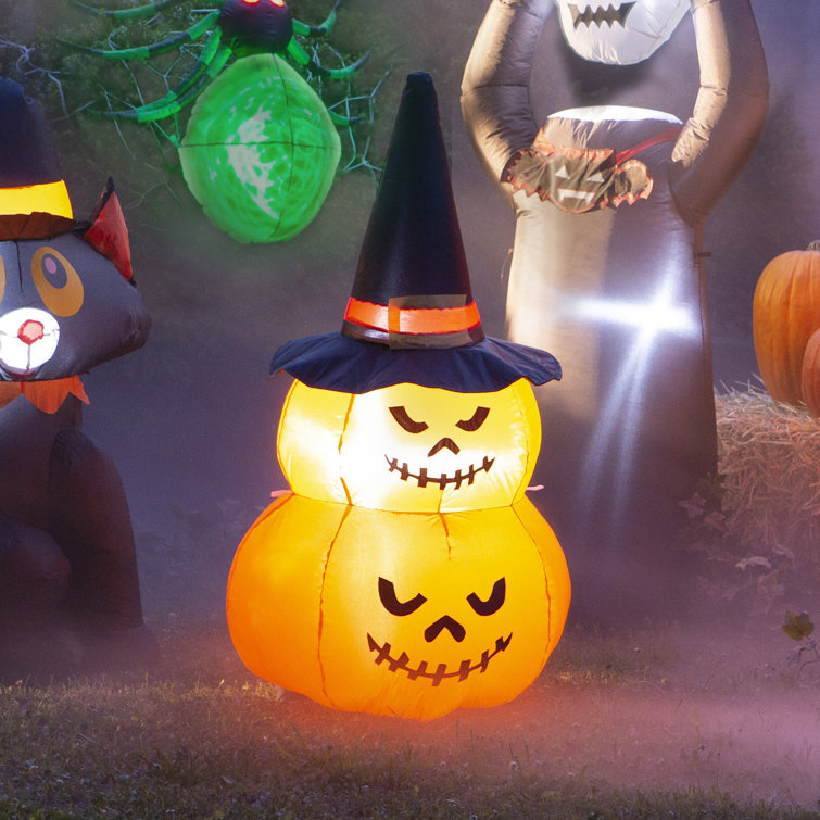 Plow & Hearth Lighted Stacked Jack-O-Lanterns Halloween Inflatable ...