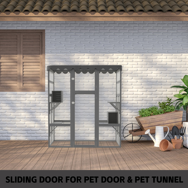 Tucker Murphy Pet™ Outdoor Wooden Cat Cage With Six Elevated Perches ...