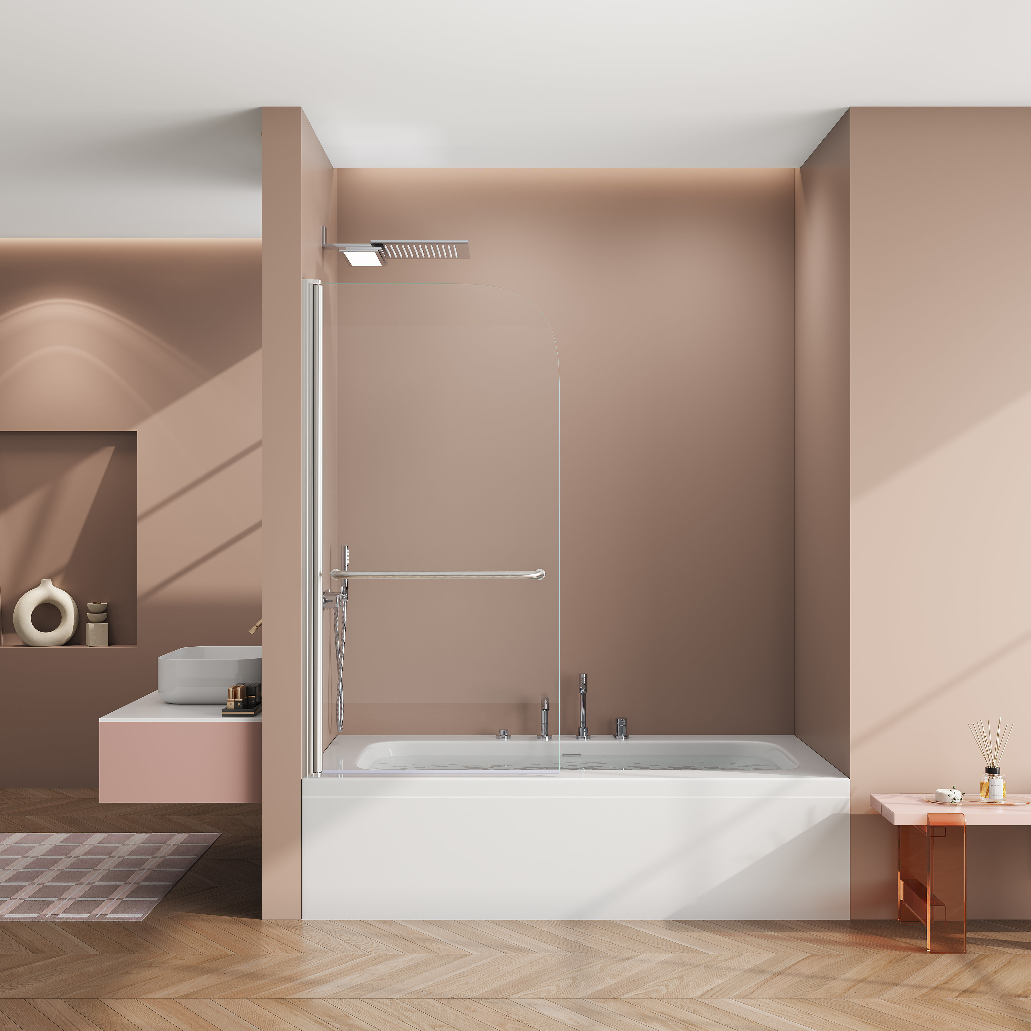 HIGEINE 30" W X 58" H Pivot Bathtub Shower Door With 1/4" Tempered ...