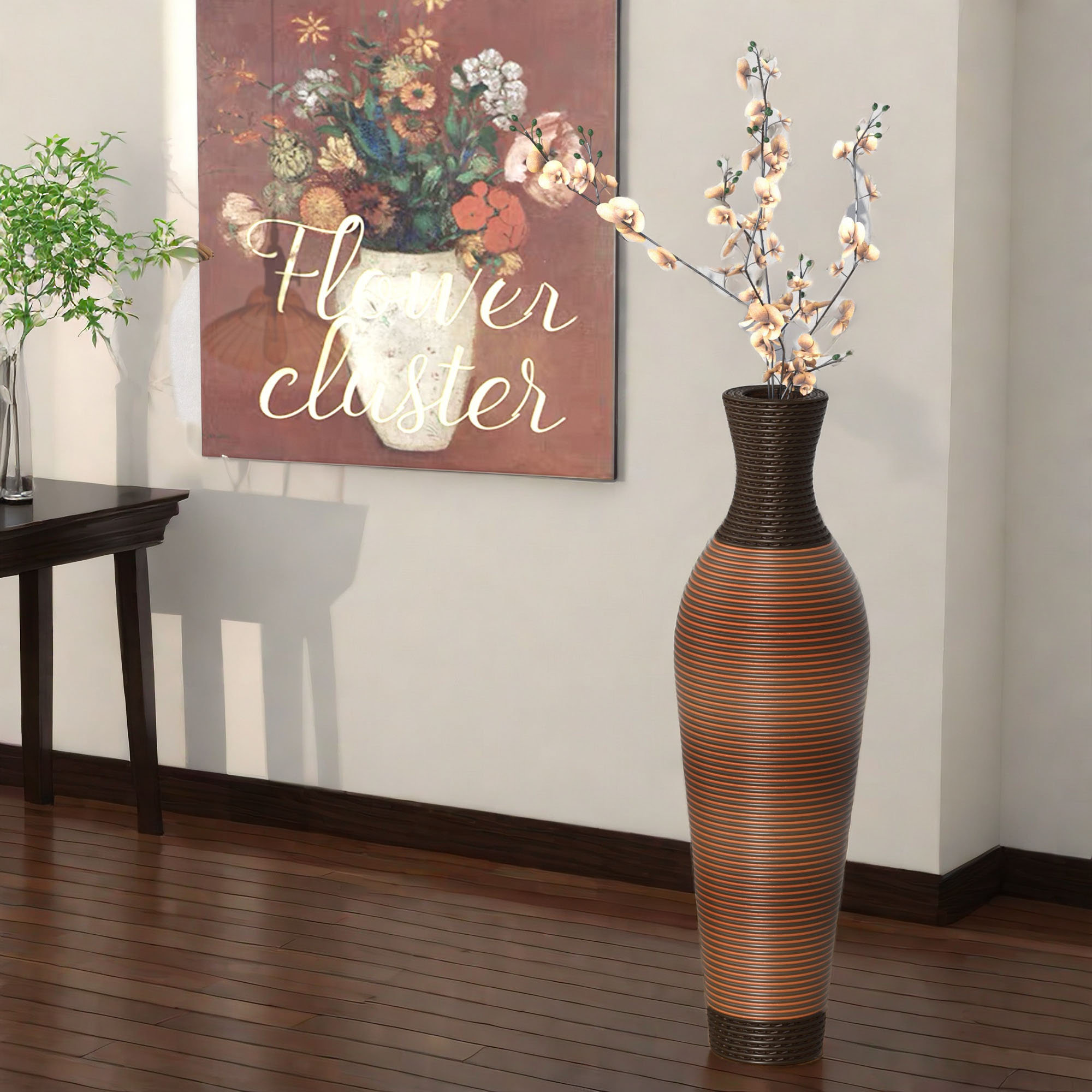 George Oliver 39" Tall Floor Vase, Two-tone Finish, Hand Woven Rattan ...