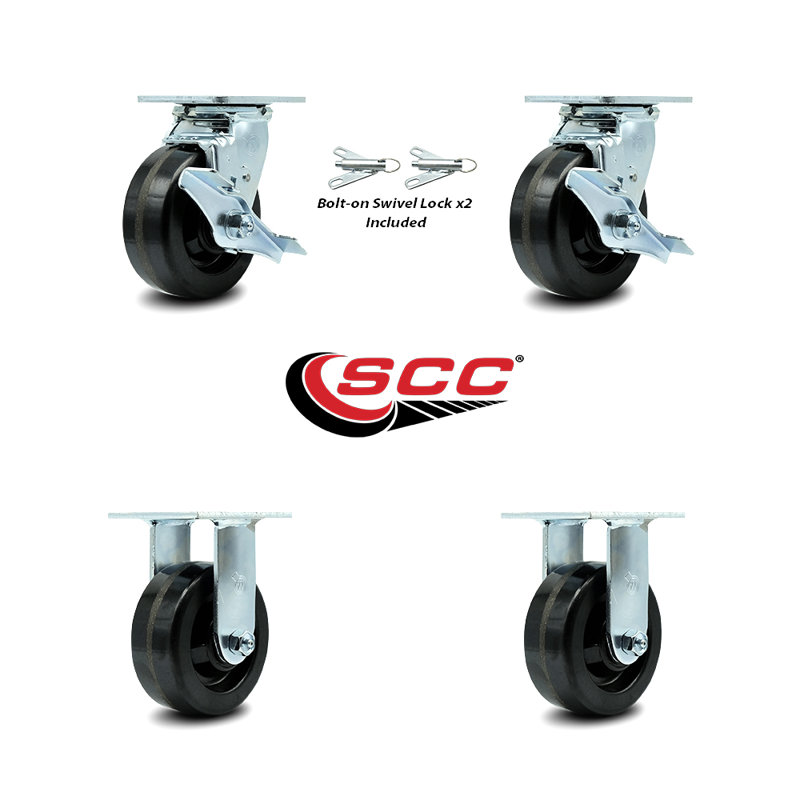 Service Caster 4 Piece Phenolic Caster Set with Brake/Swivel Lock | Wayfair