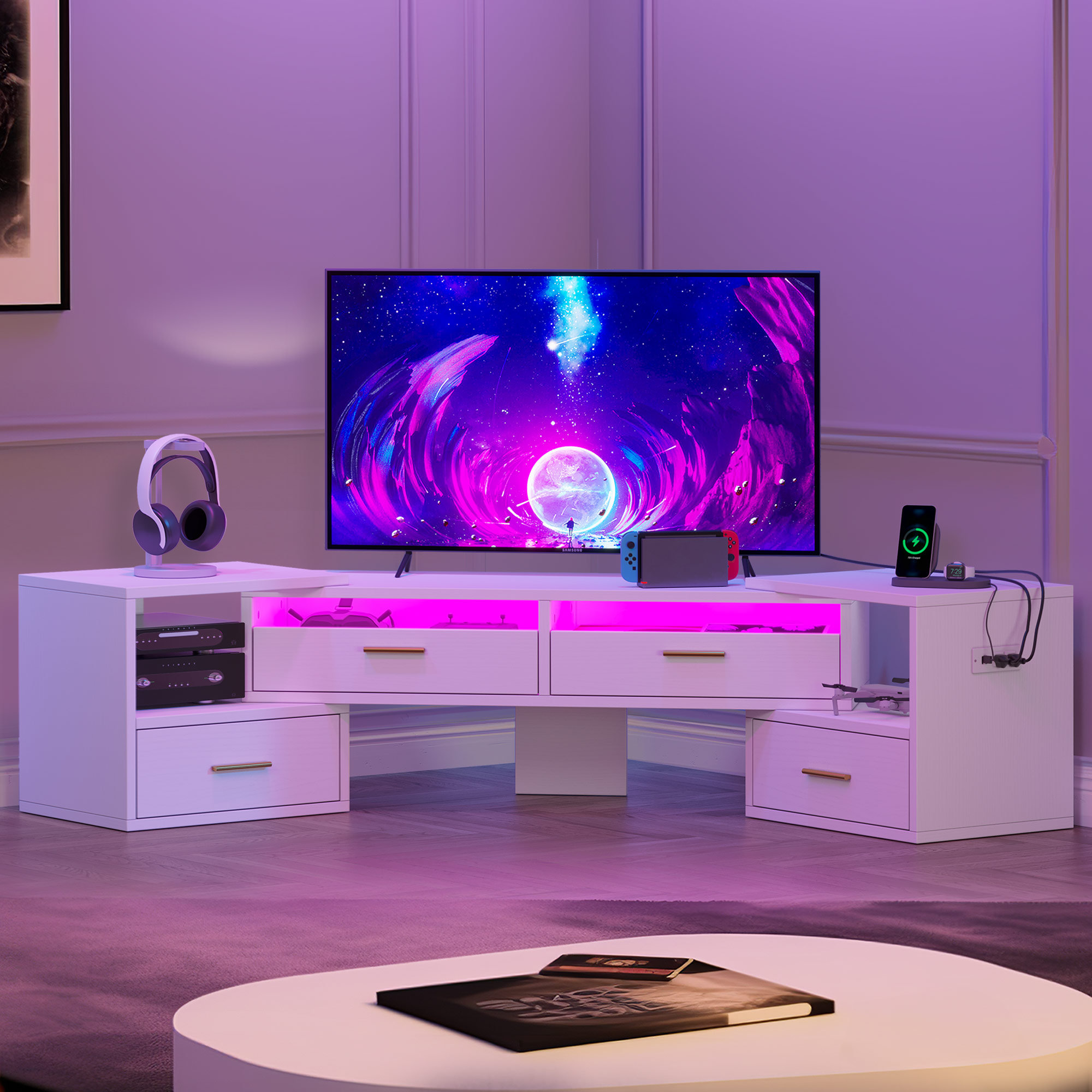 Wade Logan® Begga 78.7" LED Light Turnable Combination TV stand with ...