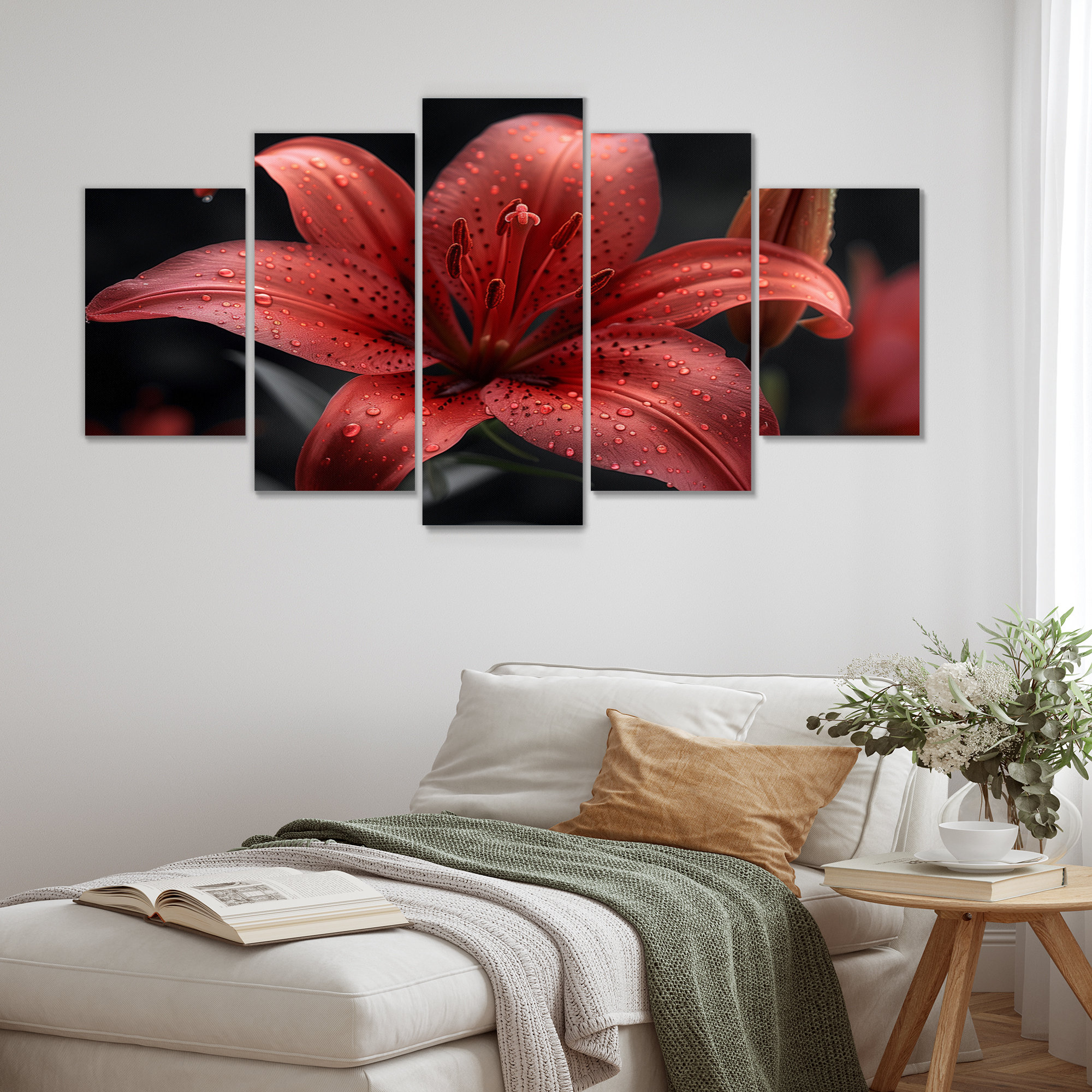 Ebern Designs Modern Red And Black Lilies Photo - Lilies Canvas Art Set ...