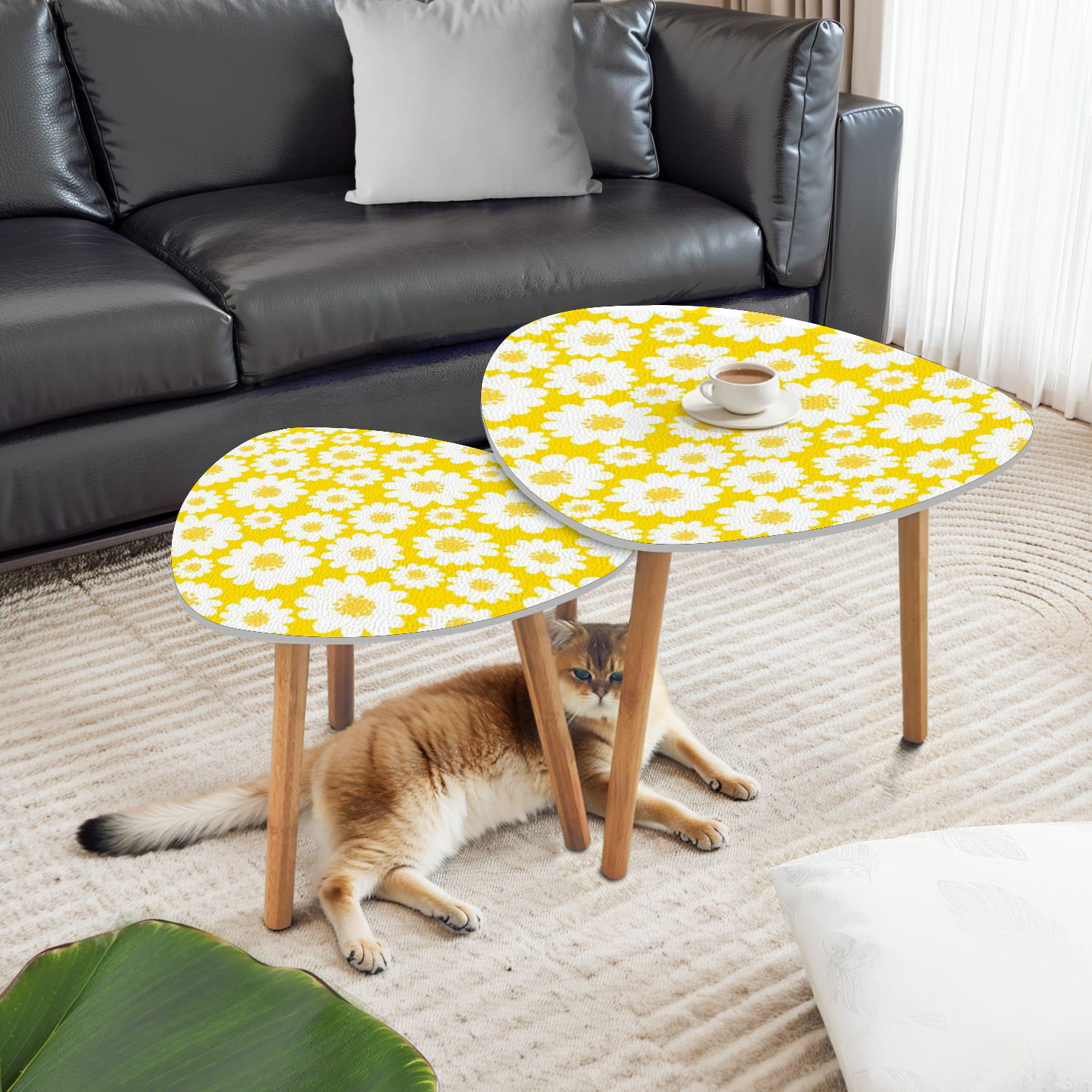 George Oliver Triangle Nesting Coffee Table Set of 2 White daisies ...