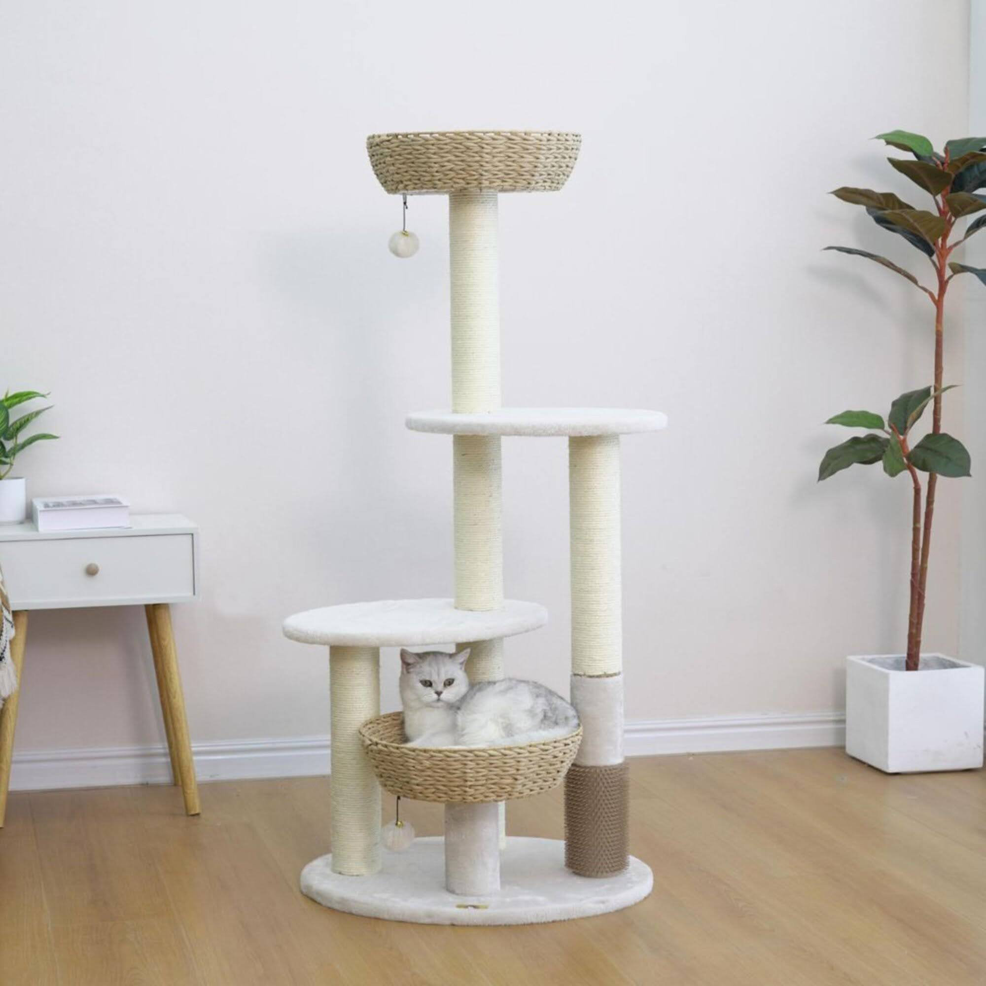 PetPals 49" Handwoven Cat Tree with Baskets and Rubber Groomer ...