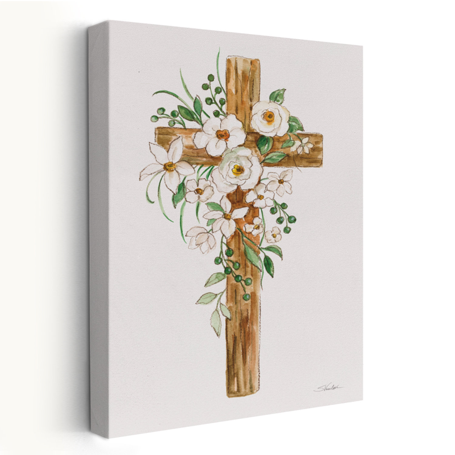 Ophelia & Co. Cross I - Cross Faith Floral Flower | Wayfair