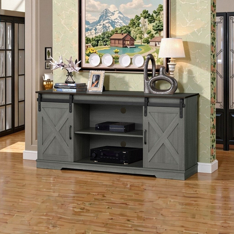 Latitude Run® 56 Inch Wide Rustic Farmhouse TV Stand with Sliding ...