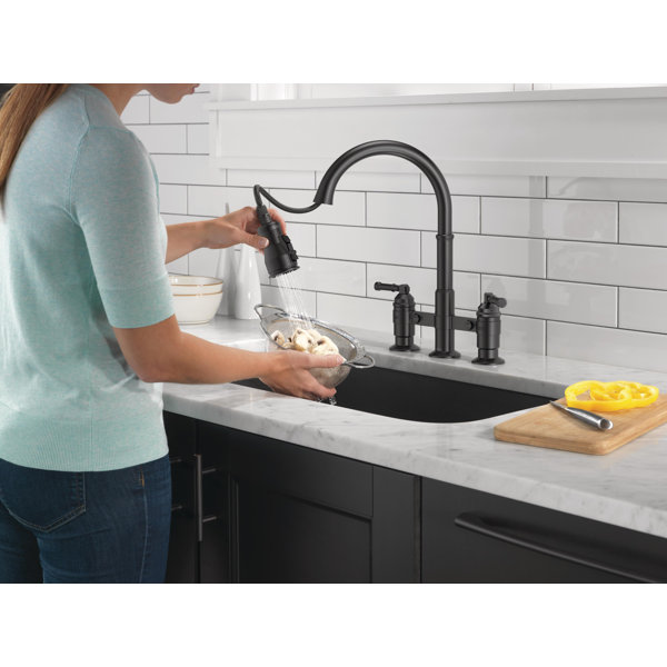 Delta Broderick Pull Down Two Handle Bridge Kitchen Faucet | Wayfair