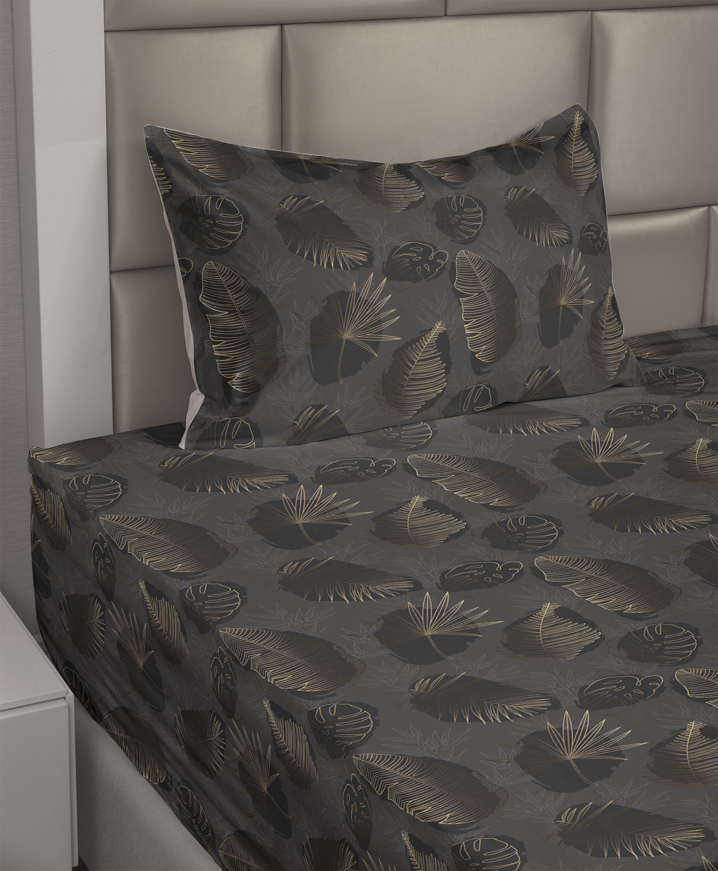 Ambesonne Tropical Sheet Set Art Monochrome Palm Leaves Dimgray Amber ...