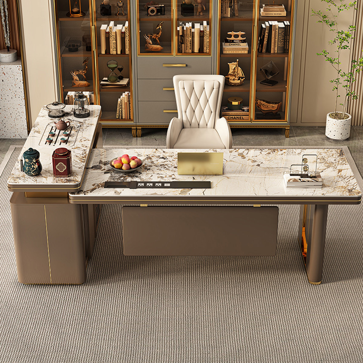 Orren Ellis Luxury Sintered Stone L-Shaped Office Computer Desk | Wayfair
