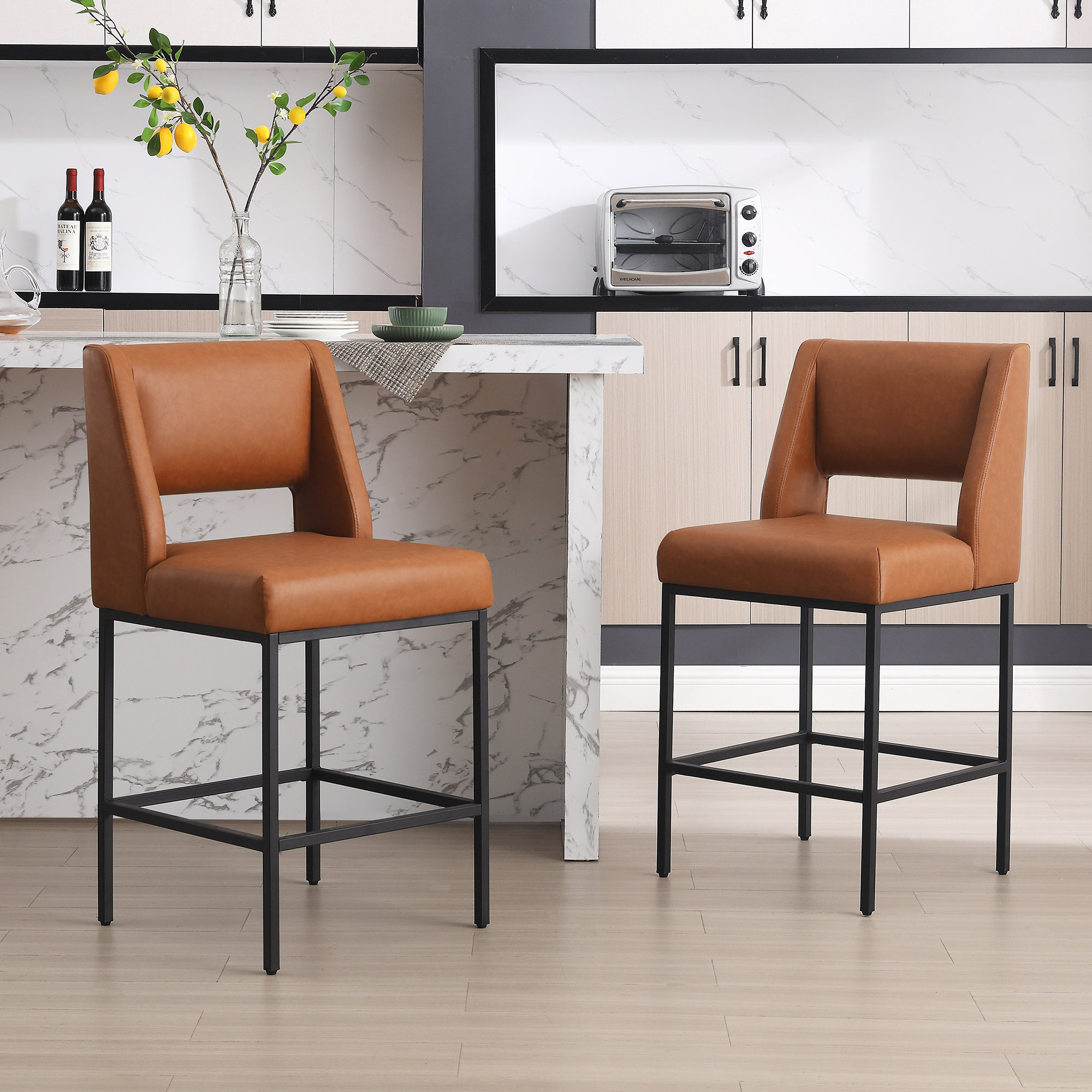 Latitude Run® Walda Upholstered 26.4'' Faux Leather Counter Stool with ...