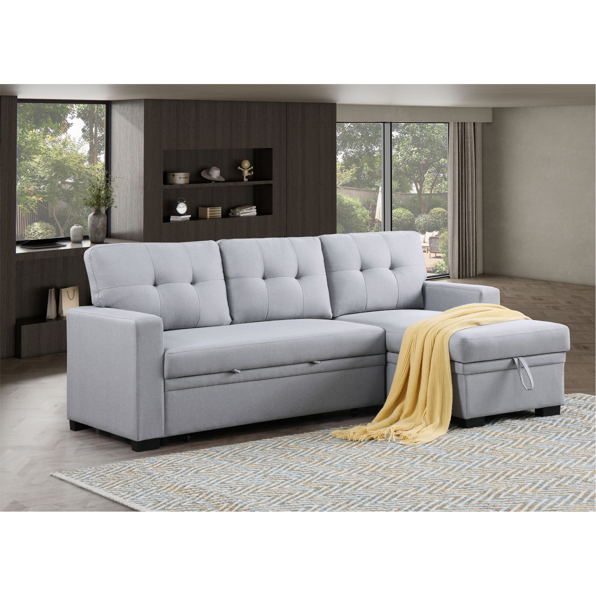 Hokku Designs Versatile Sofa With Storage And Convertible Sleeper For ...