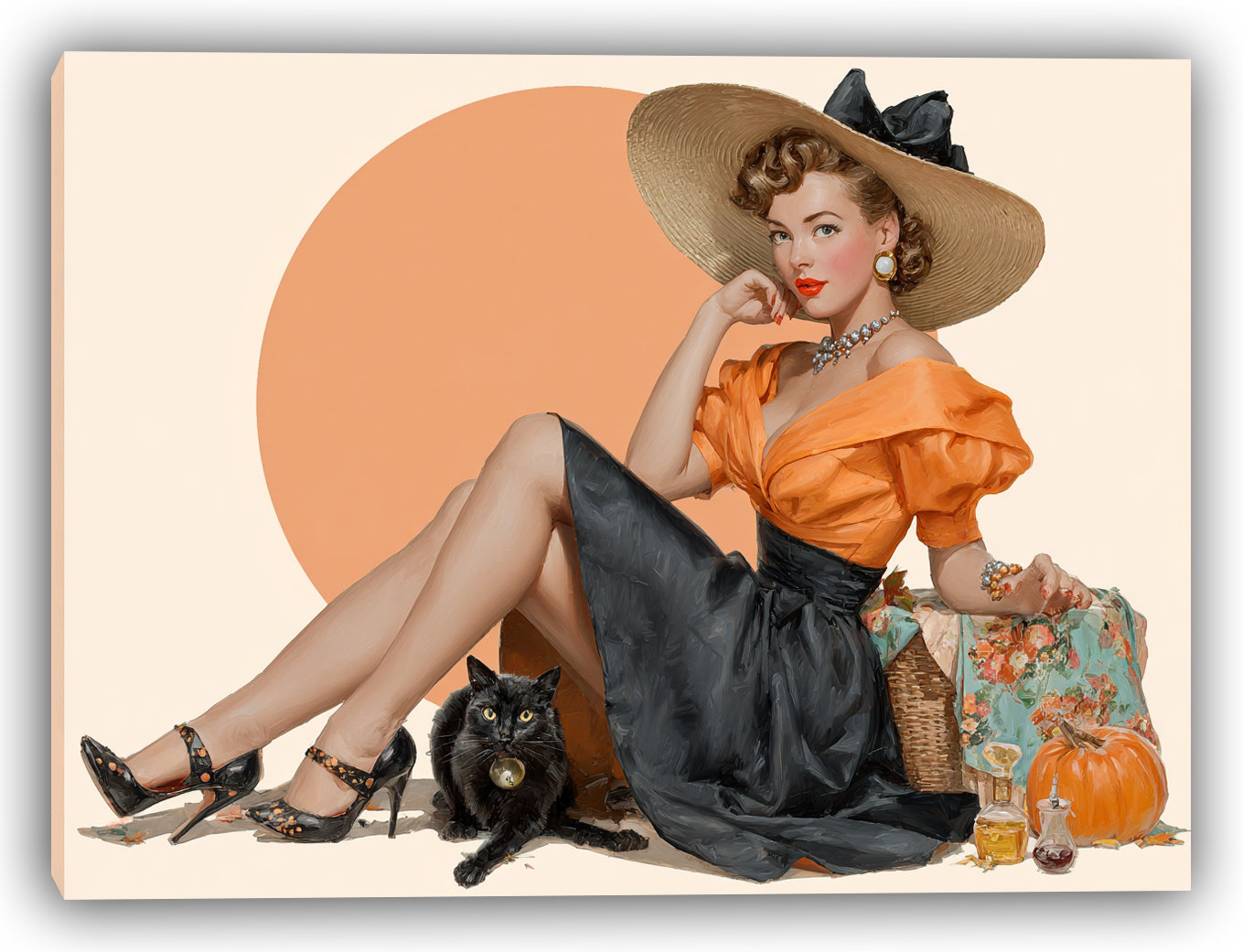 The Holiday Aisle® Pinup Witch and Cat I Wrapped Canvas Wall Art ...