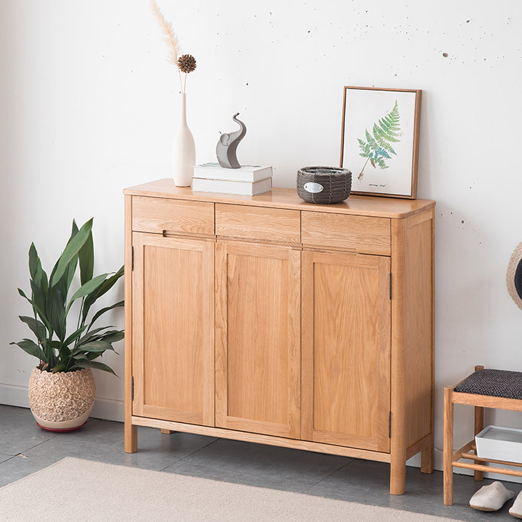 DICIXA Three-door Solid Wood Minimalist Shoe Cabinet 24 Pair Solid Wood ...