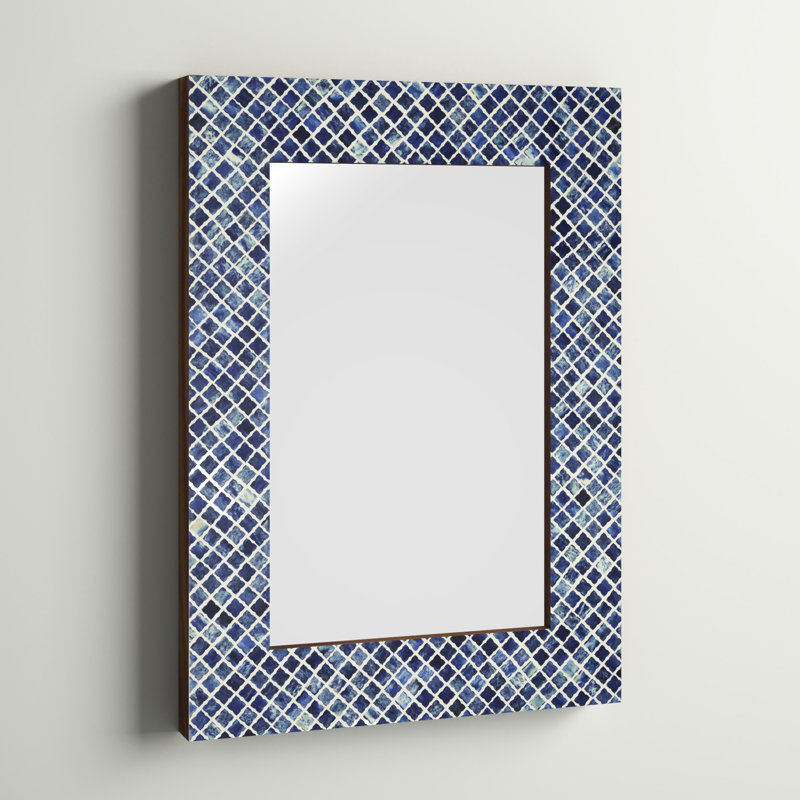 Latitude Run® Alissandra Blue Wood Quatrefoil Wall Mirror with Bone ...