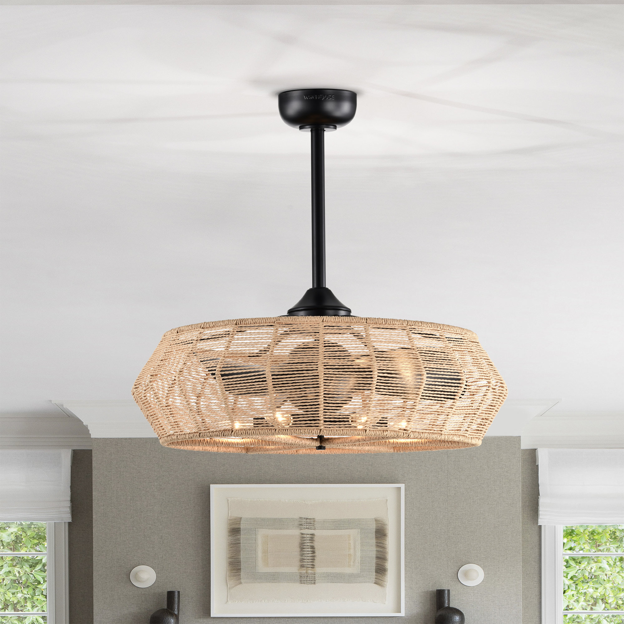 Warehouse of Tiffany Akasha 28 Inch Rattan Rope Ceiling Fan 6 Light ...