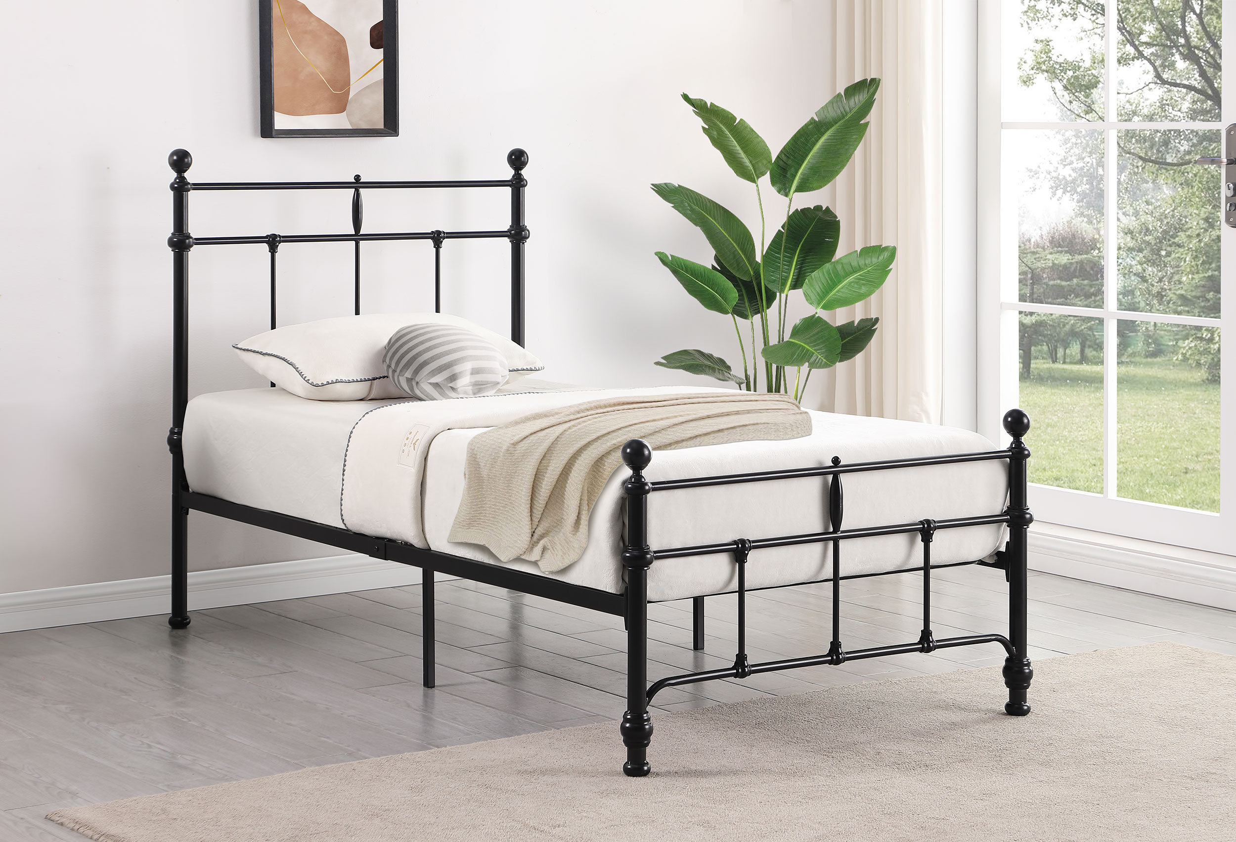 August Grove® Novak 48-Inch Metal Open Frame Bed Matte Black | Wayfair