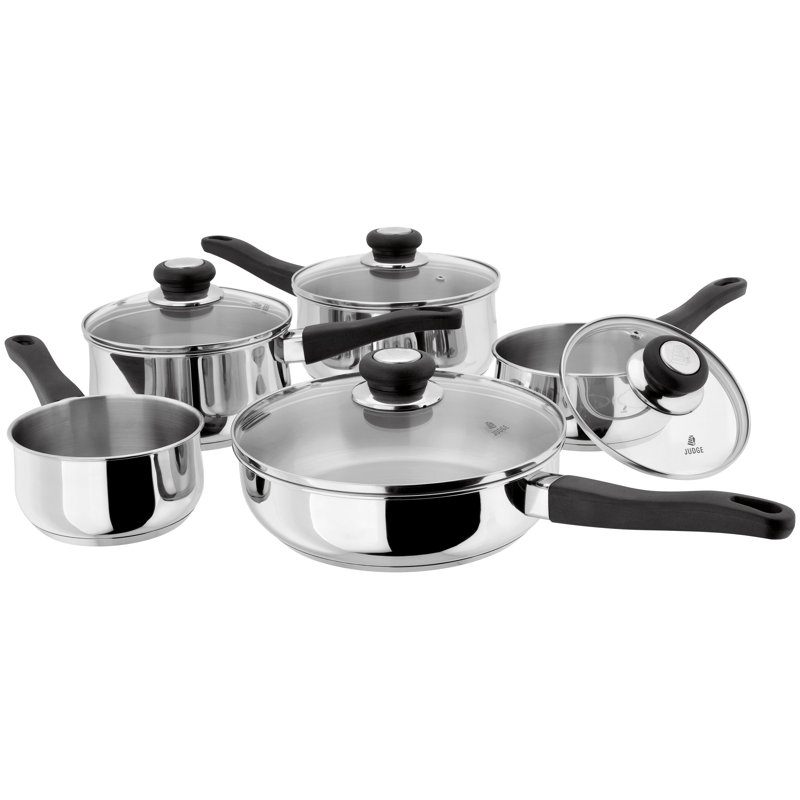 Judge Vista 5 Piece Stainless Steel Pan Set with Glass Lids, 14/16/18 ...