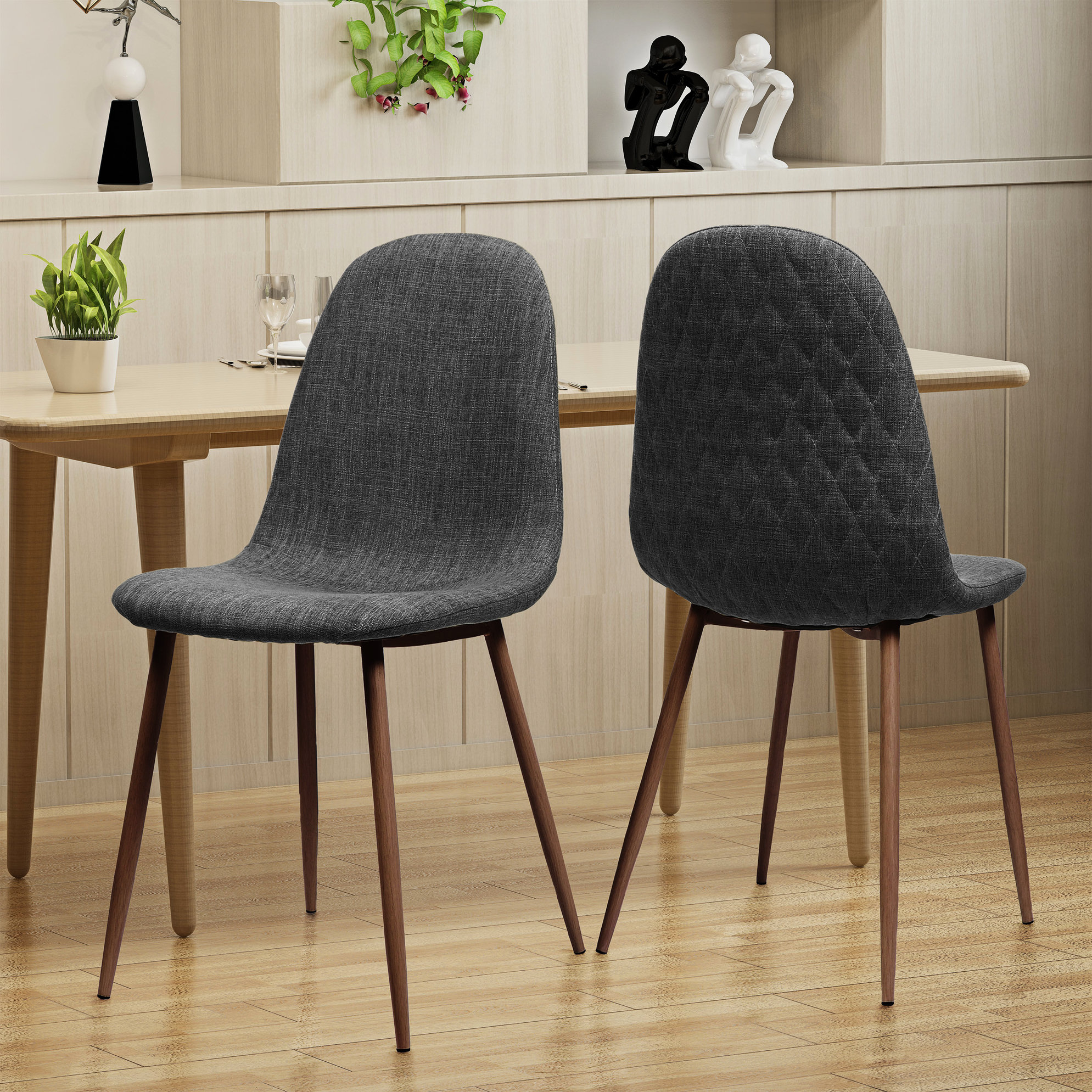 Red Barrel Studio® Mid-Century Modern Dining Chairs Of 2 , Muted Cloth ...