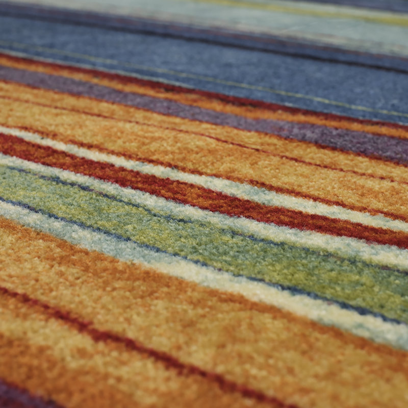 Highland Dunes Farranshane Striped Tufted Blue/Orange/Green Area Rug ...